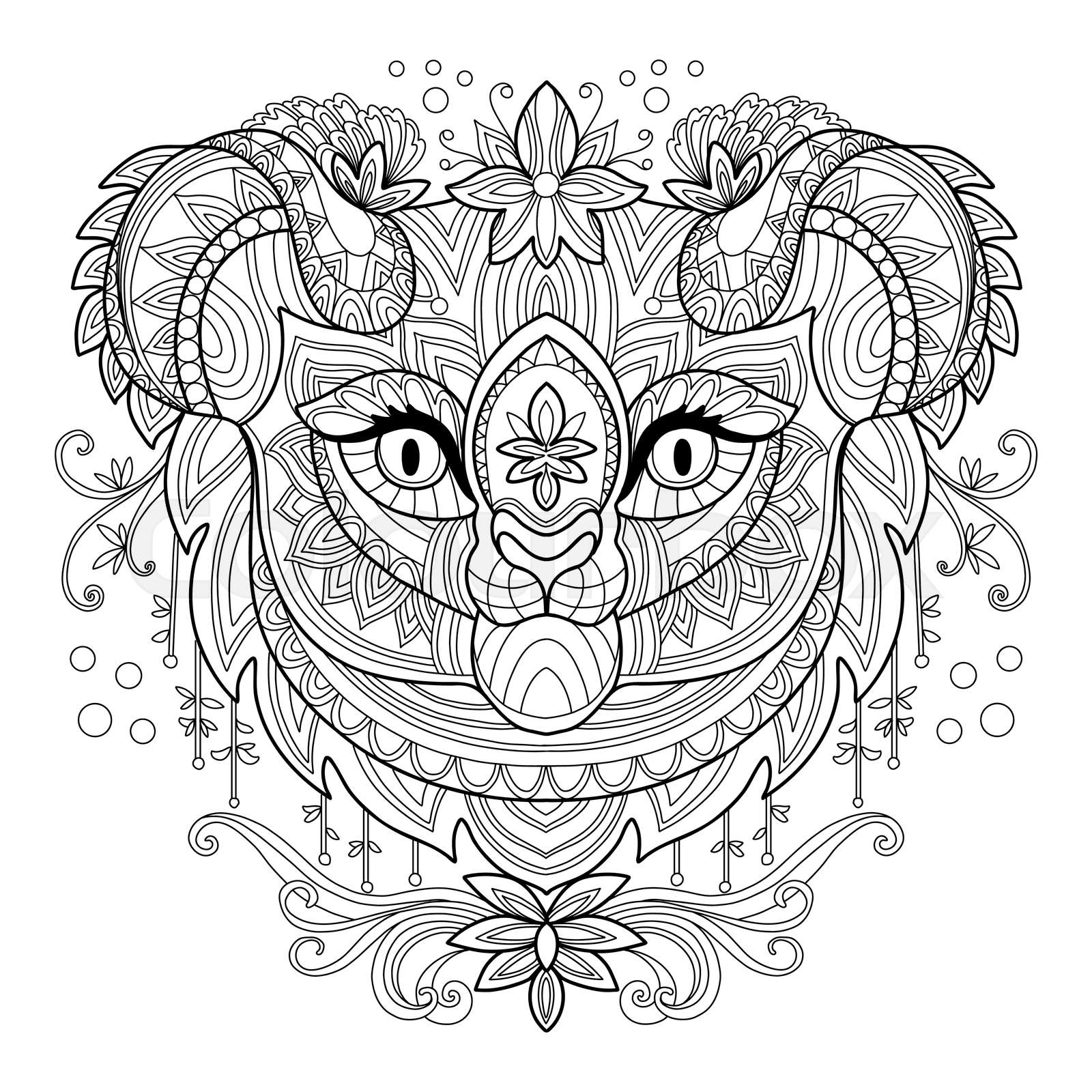 Koala head adult antistress coloring page vector | Stock vector | Colourbox