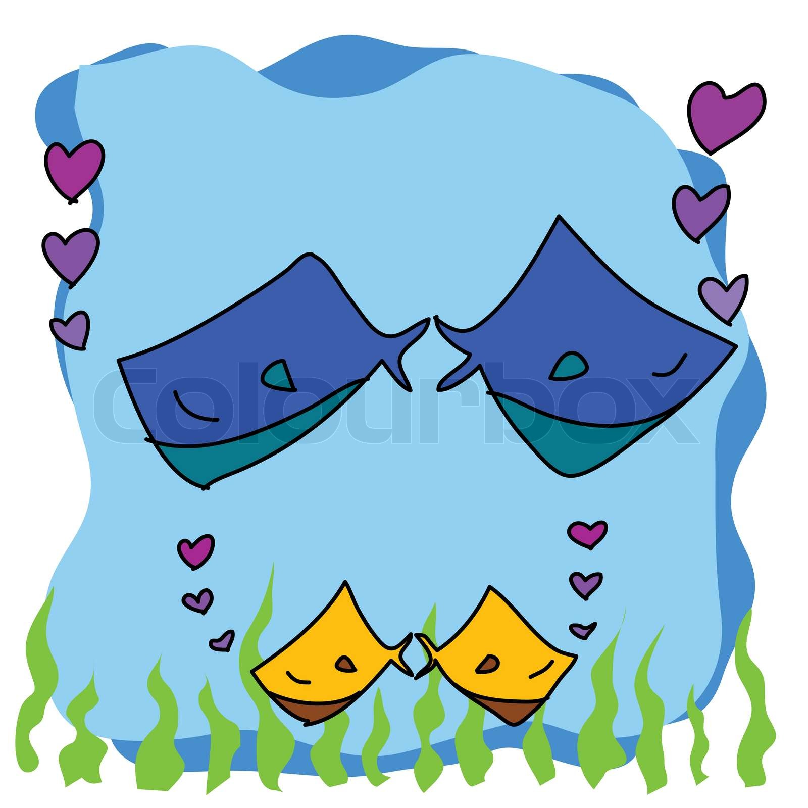 hand-drawn cartoon couple fish in love | Stock vector | Colourbox