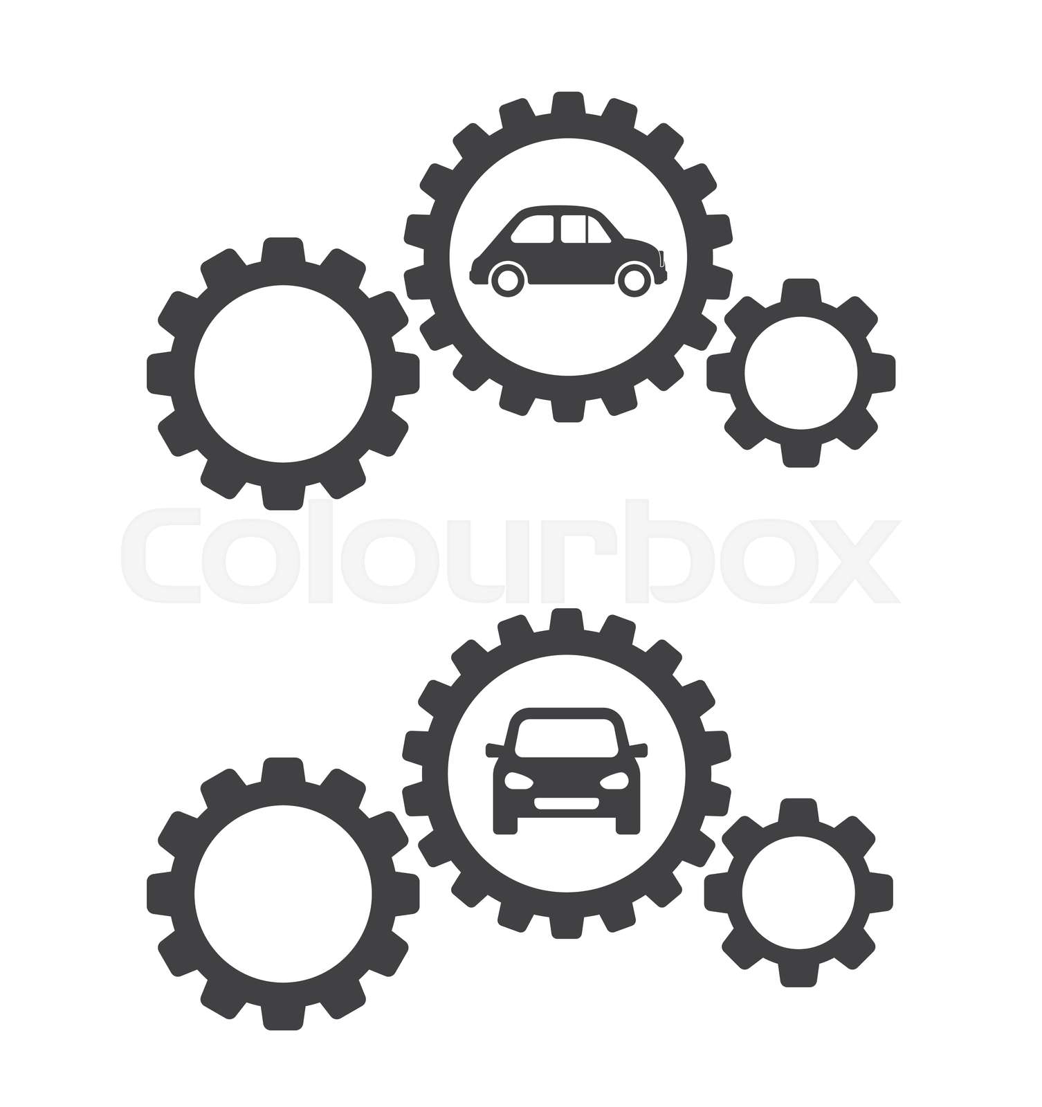 Car icon inside cogs | Stock vector | Colourbox