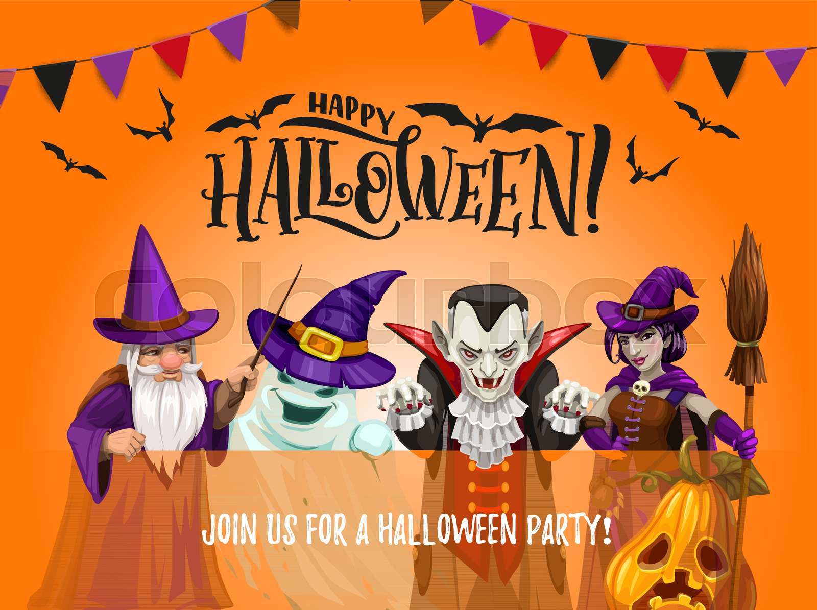 Halloween cartoon wizard, witch, ghost characters | Stock vector ...