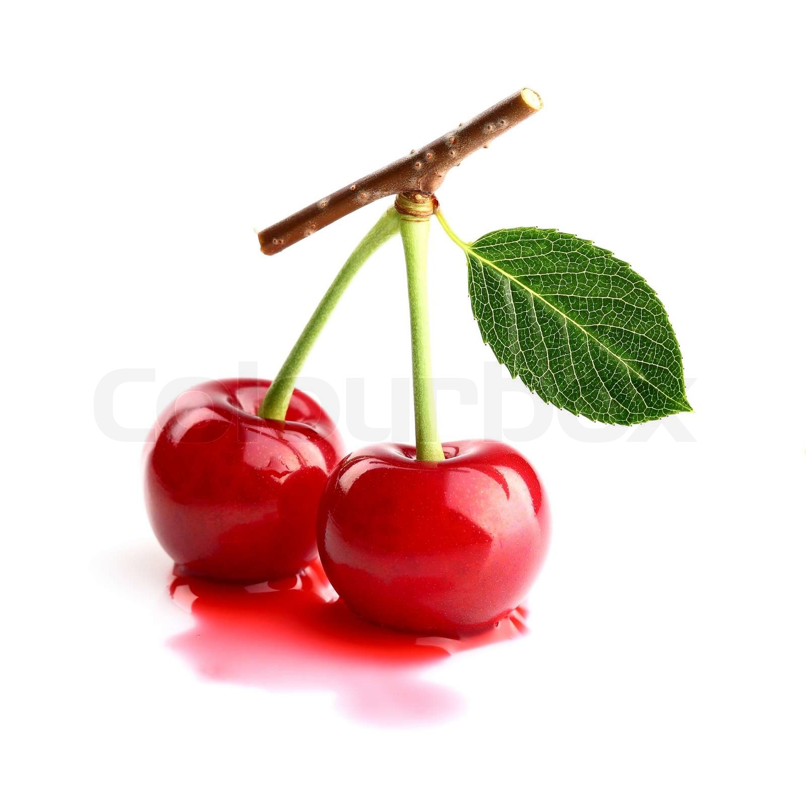 Reife Kirsche mit Blatt | Stock Bild | Colourbox