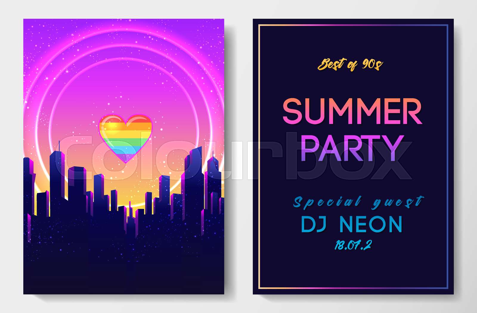 Rave party Flyer design template set in 1980s style. Retro Futurism ...