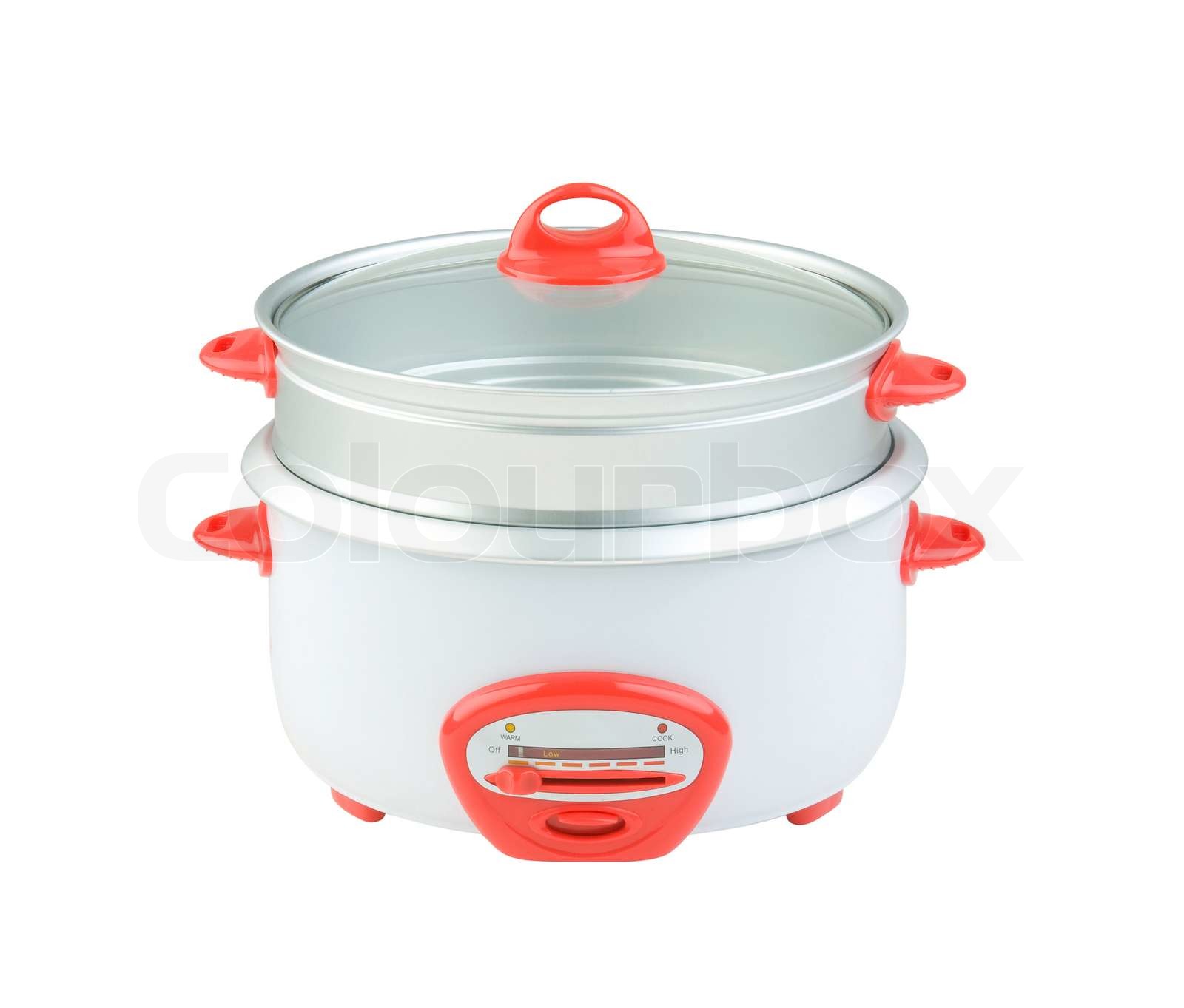 double tray electric steaming pot for cooking food, isolated | Stock ...