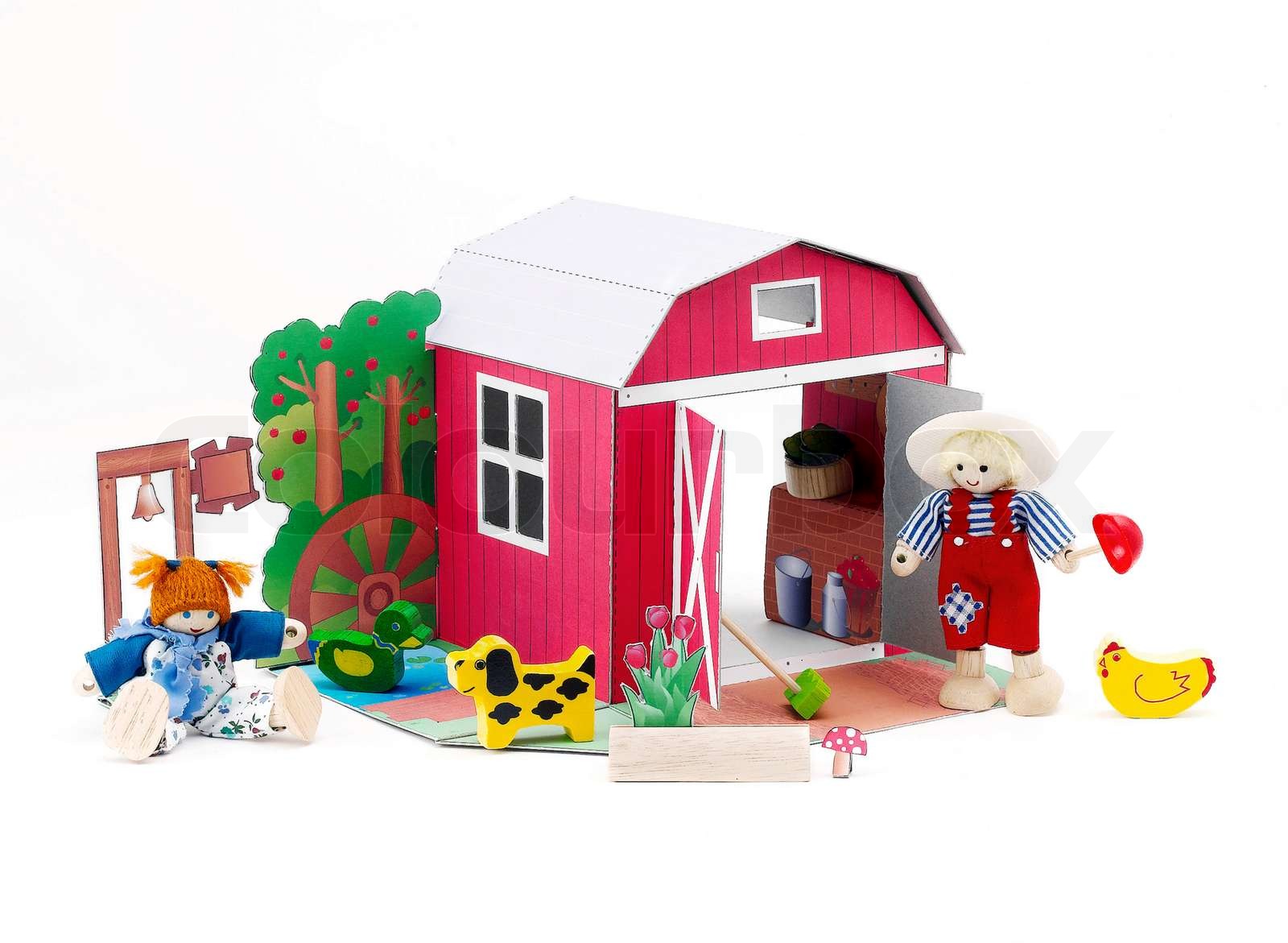 Paper doll barn house western style with farmer and there pets | Stock ...