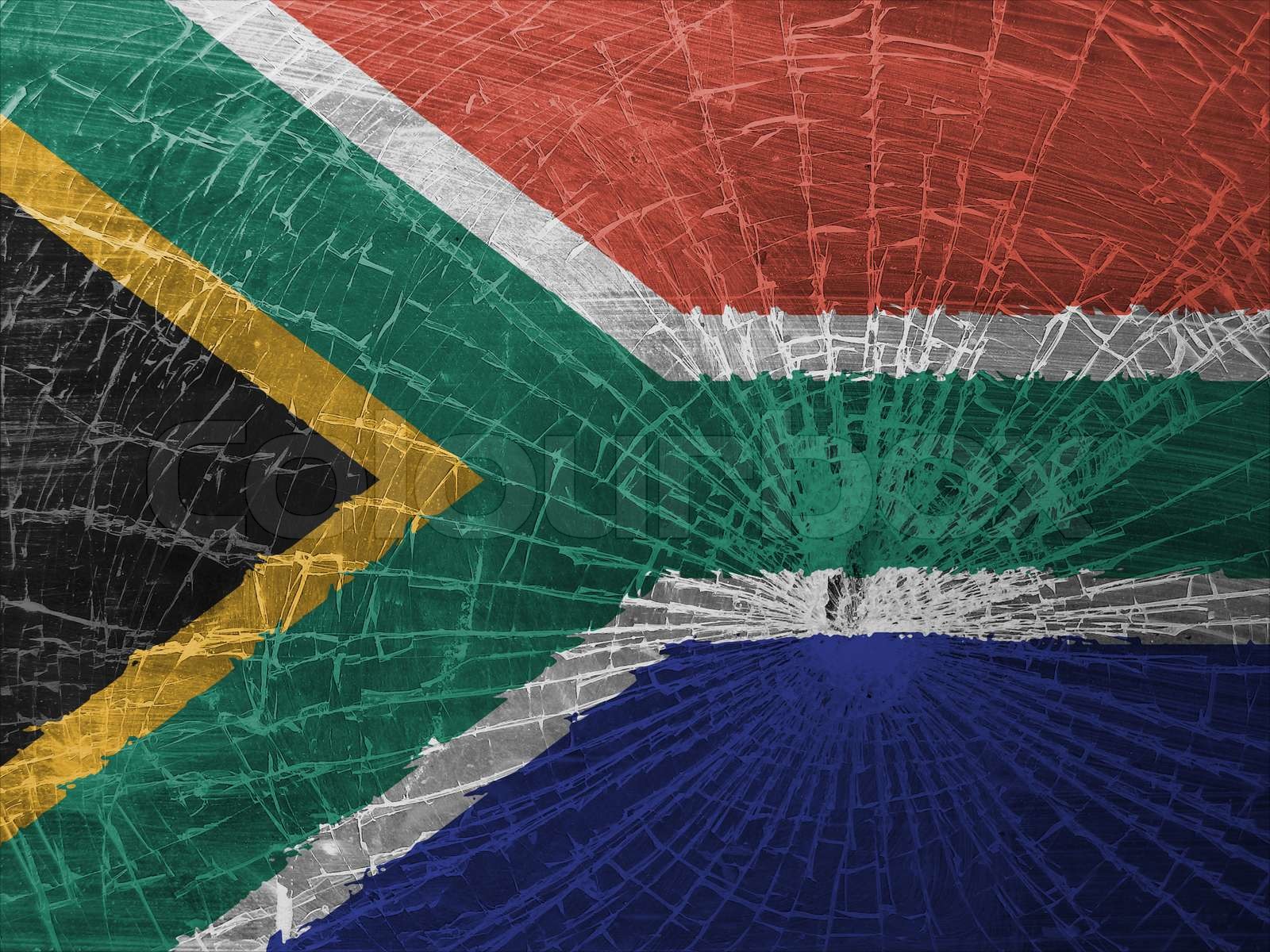 Broken glass or ice with a flag, South Africa | Stock image | Colourbox