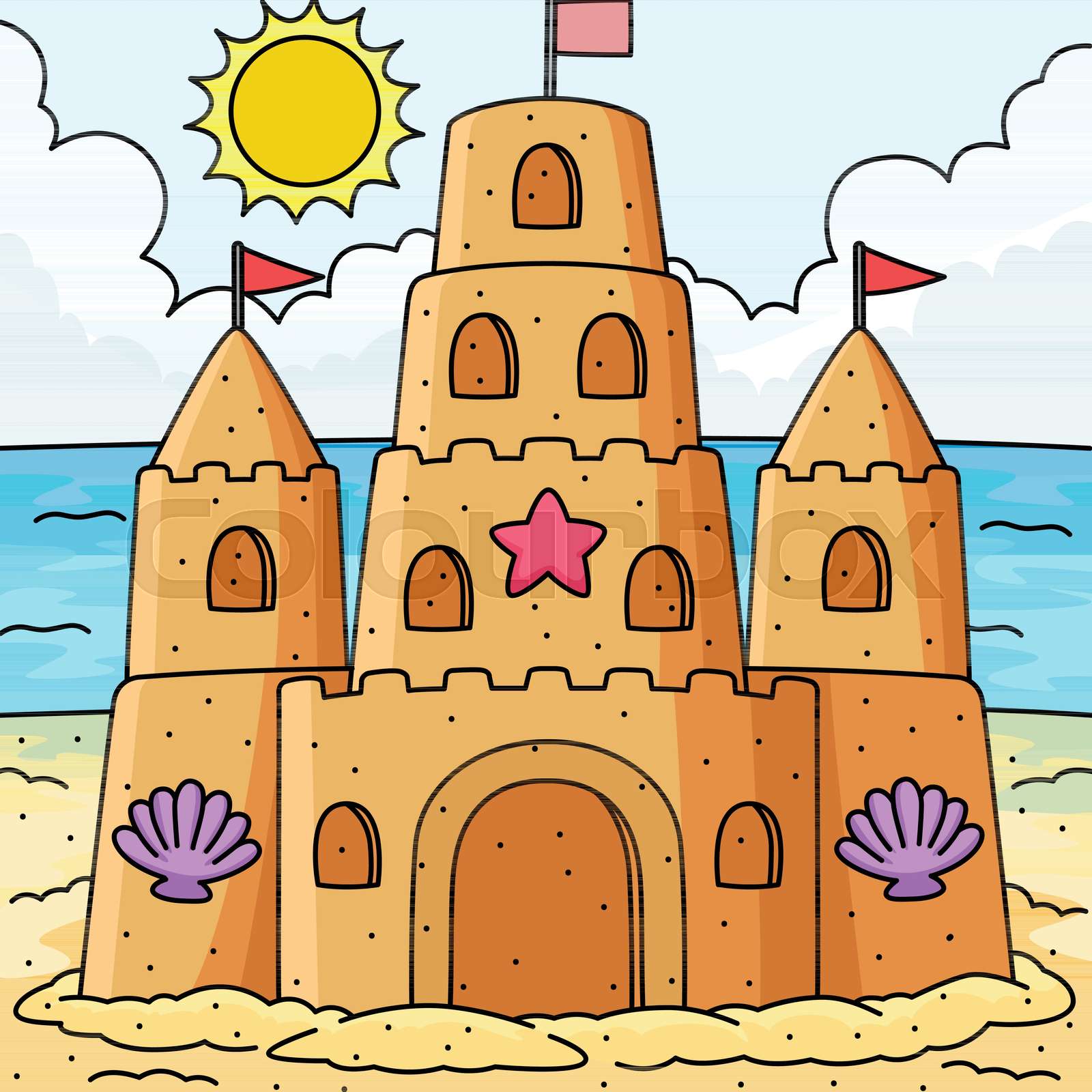 Sandcastle Drawing For Kids