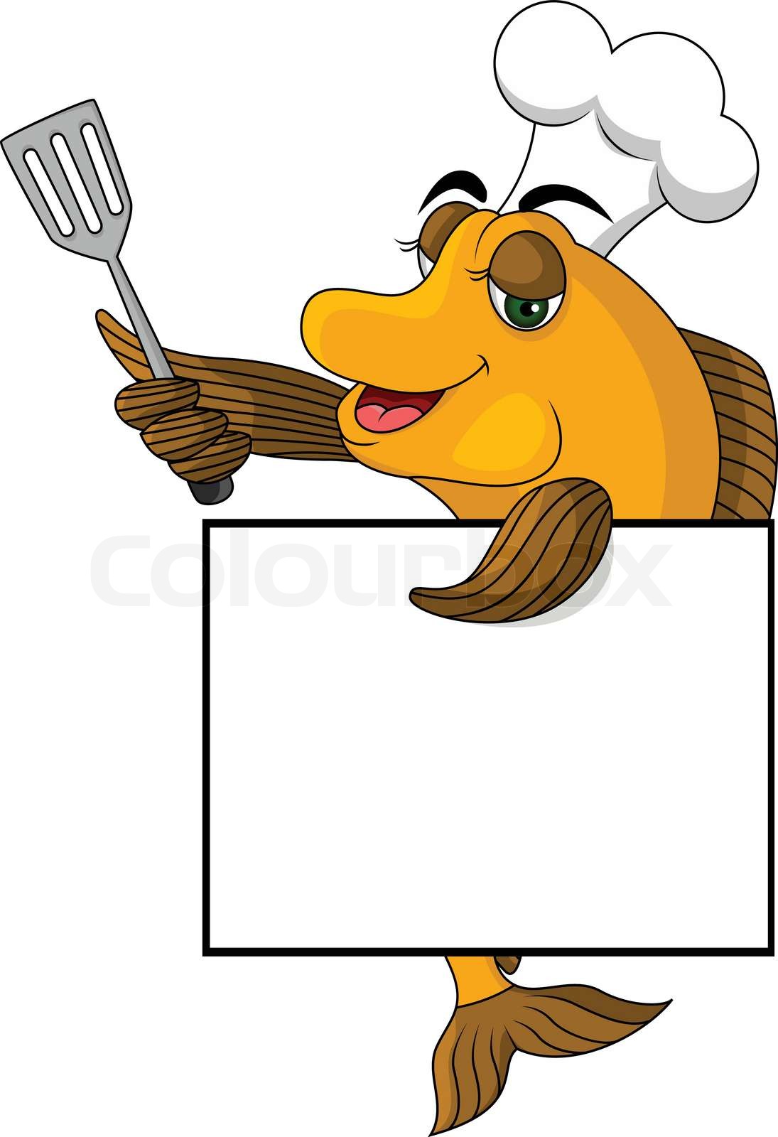 cartoon cook fish with blank sign | Stock vector | Colourbox