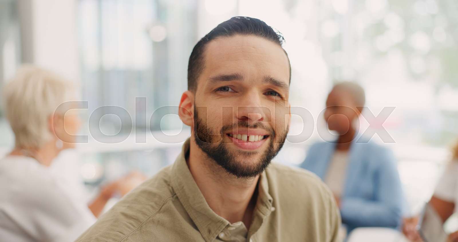 Portrait, face or businessman in meeting with sales goals, mission ...