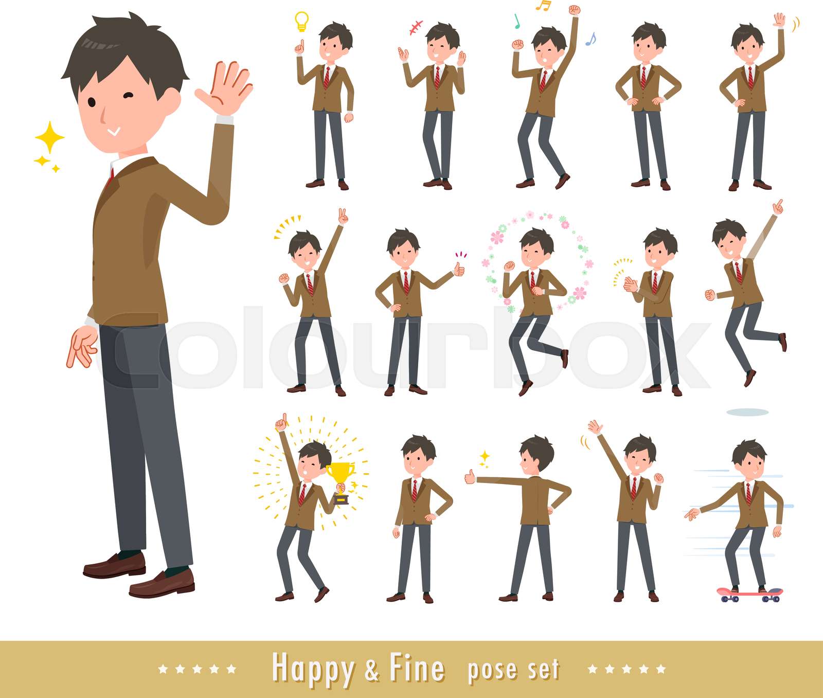 A set of blazer schoolboy in a cheerful pose | Stock vector | Colourbox