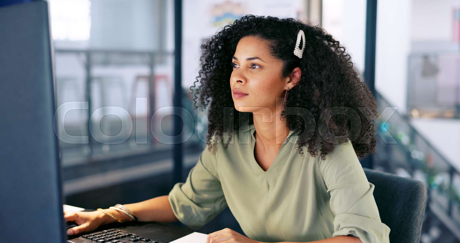Computer, startup or happy black woman programmer for cybersecurity, app coding or digital ...