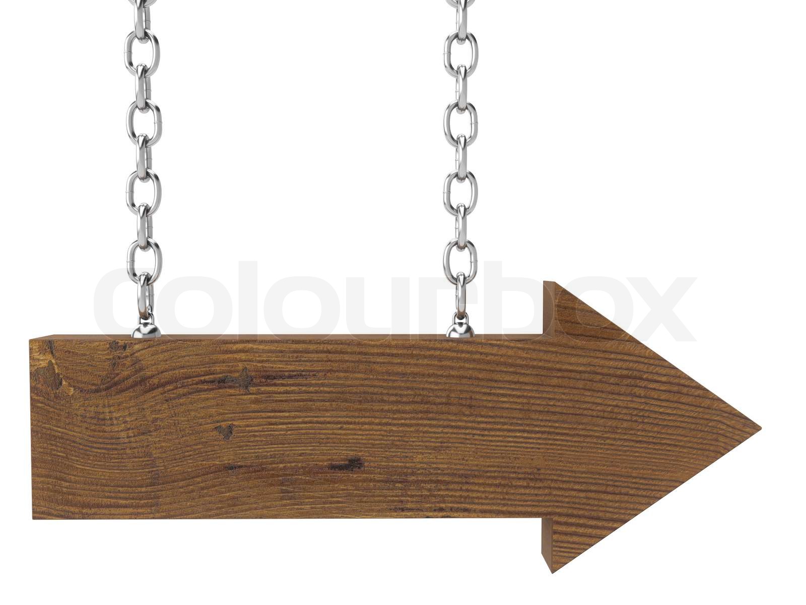 wooden arrow with chain isolated on white | Stock image | Colourbox