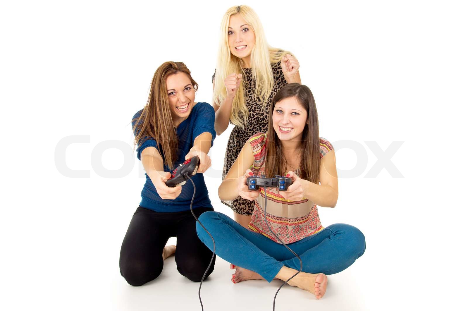 girls play video games | Stock image | Colourbox