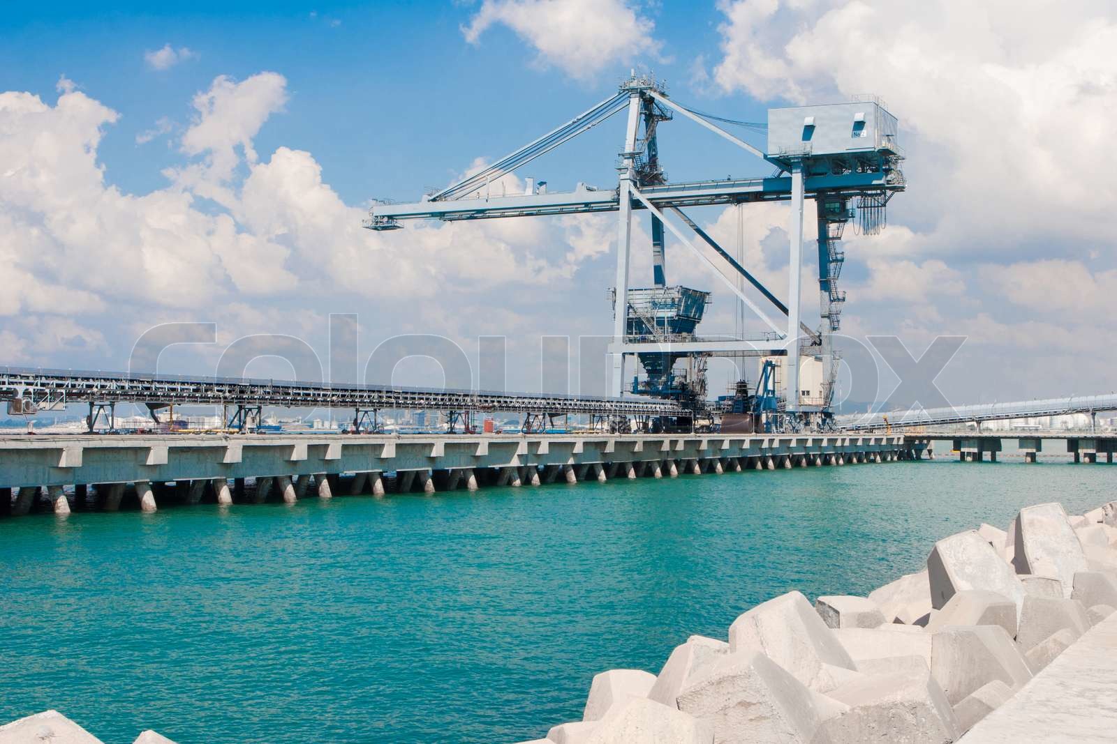 Jetty reach to the sea to supporting the tanker marine ship loading the ...