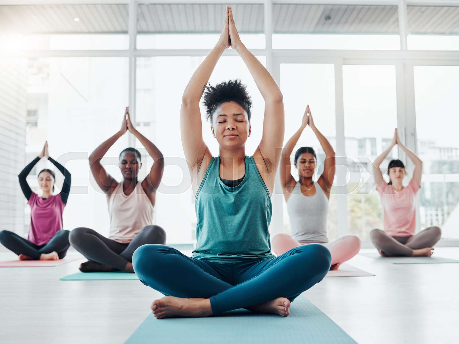Yoga class, meditation and women exercise for fitness, peace and ...