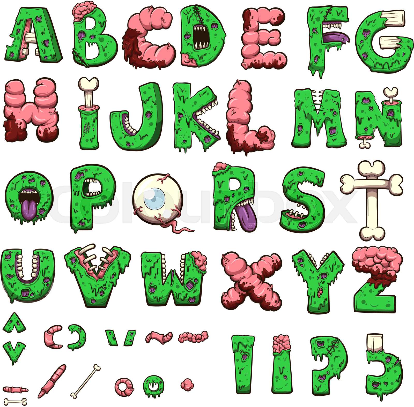 Cartoon Zombie Font. Vector illustration with simple gradients. | Stock ...