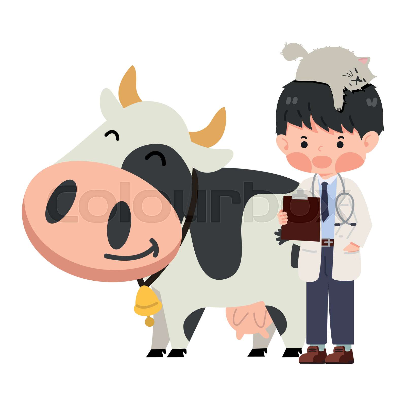 Doctor veterinarian with animals cow | Stock vector | Colourbox