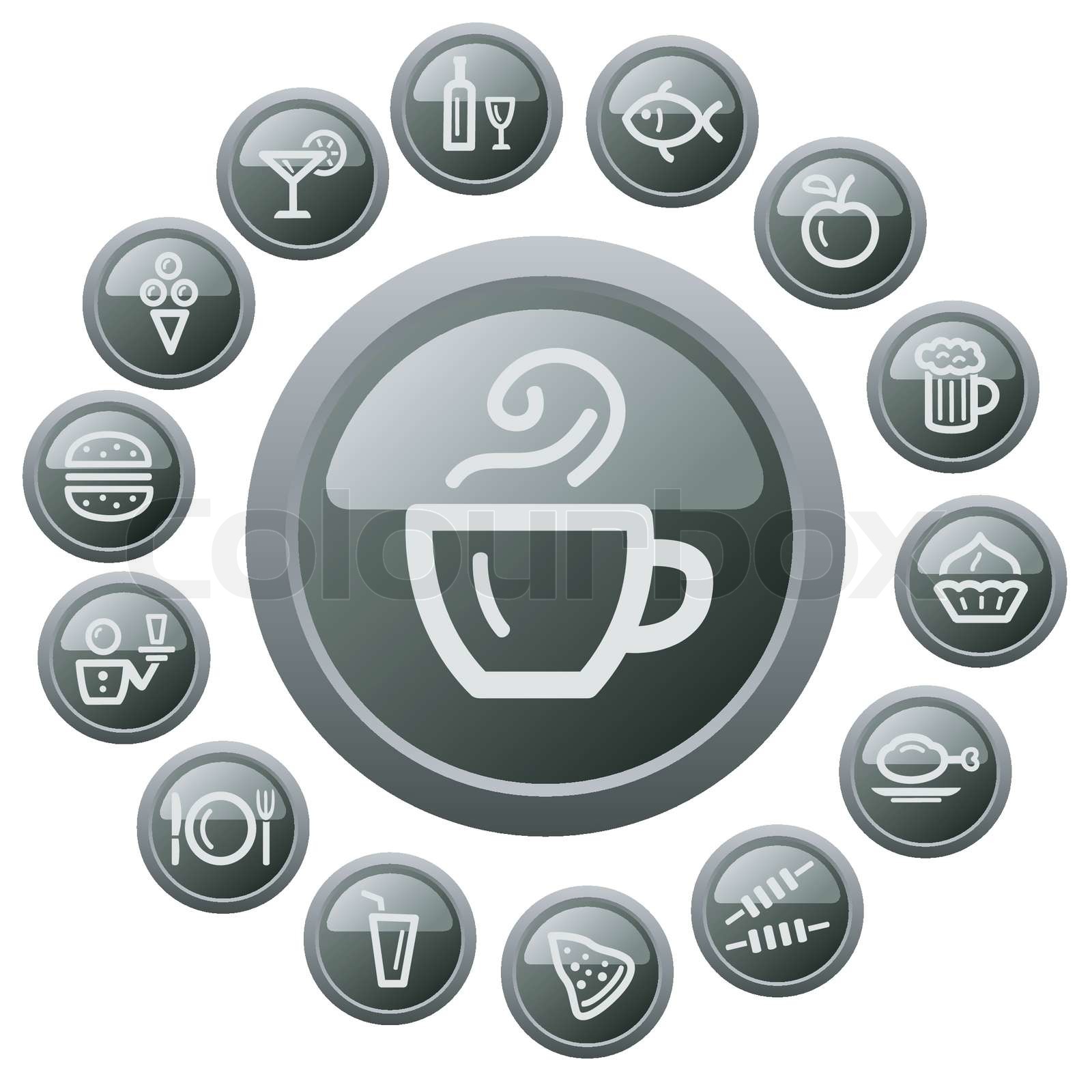 Food and drinks buttons | Stock vector | Colourbox