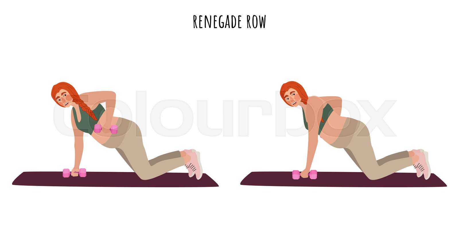 Pregnant woman doing renegade row exercise | Stock vector | Colourbox