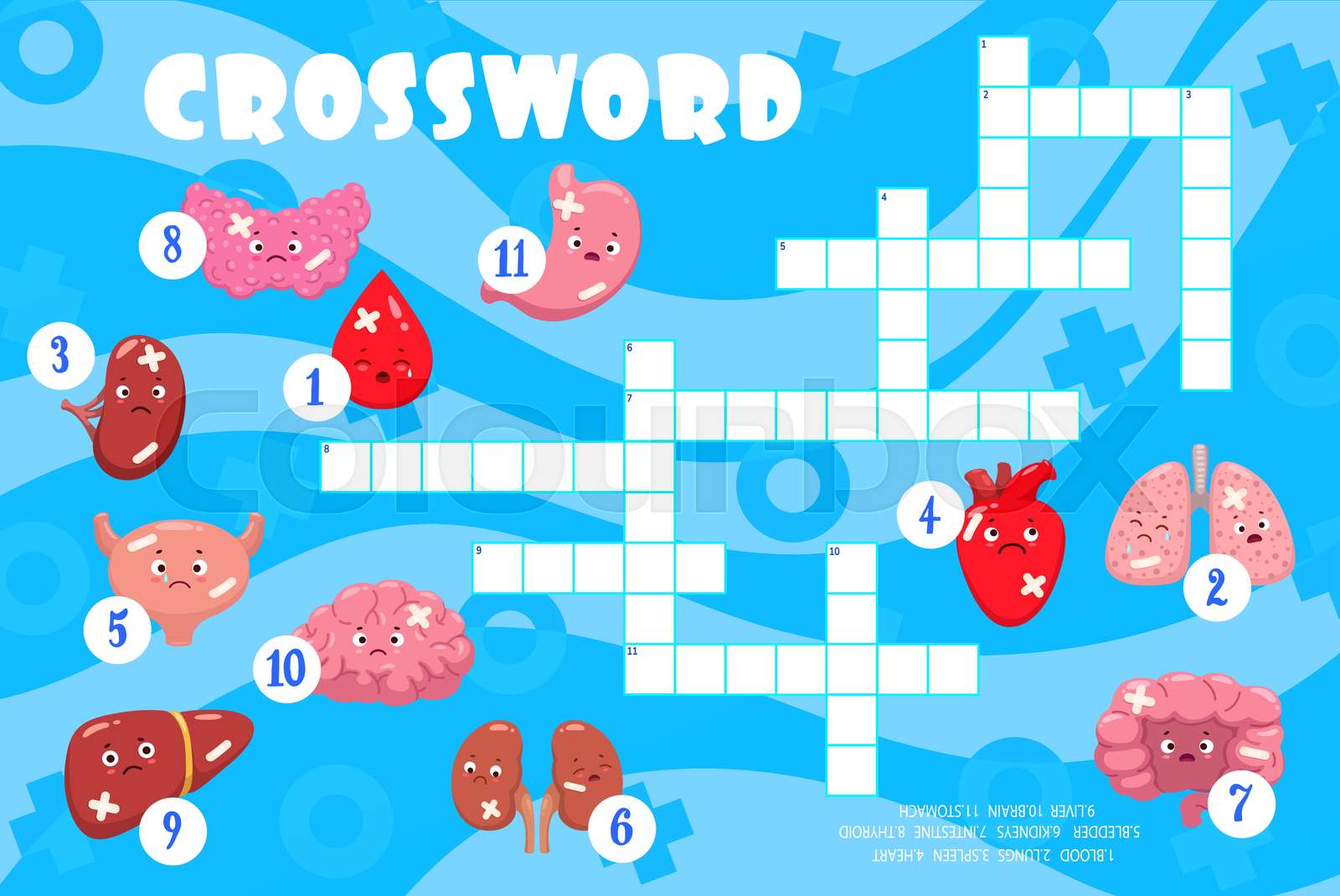 Crossword quiz game, sick body organ characters | Stock vector | Colourbox