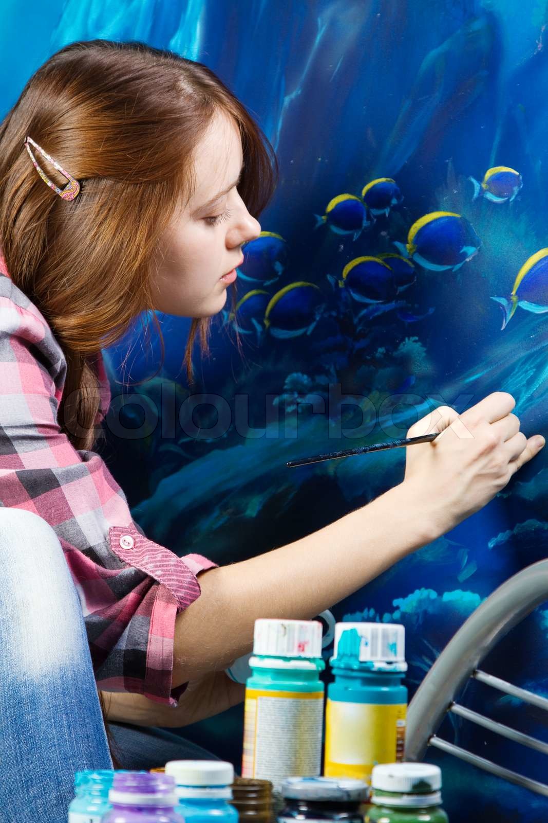 Professional painter at work, painting a home interior | Stock image ...