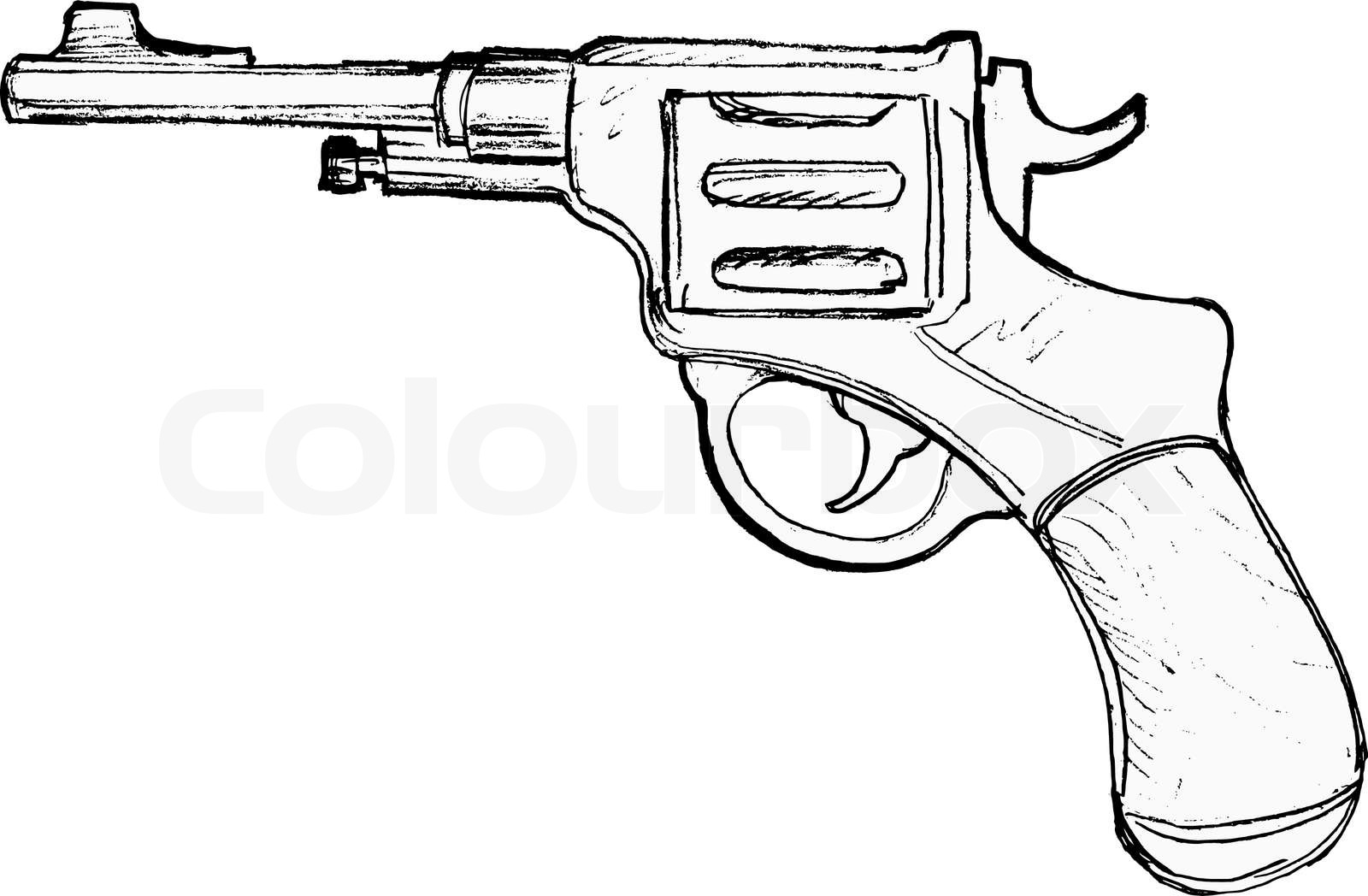 hand drawn, vector, cartoon image of revolver | Stock vector | Colourbox