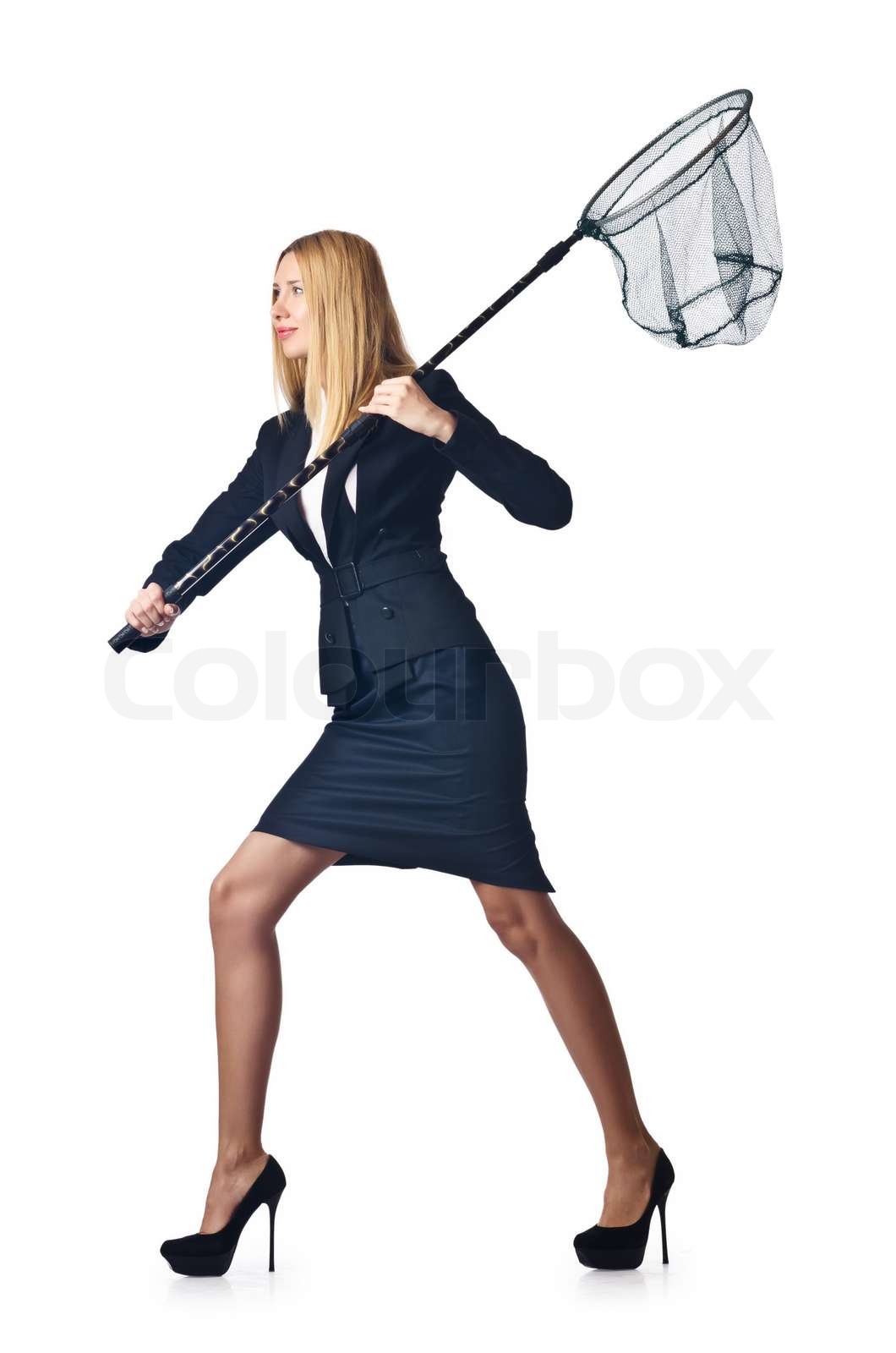 Woman with net isolated on white | Stock image | Colourbox