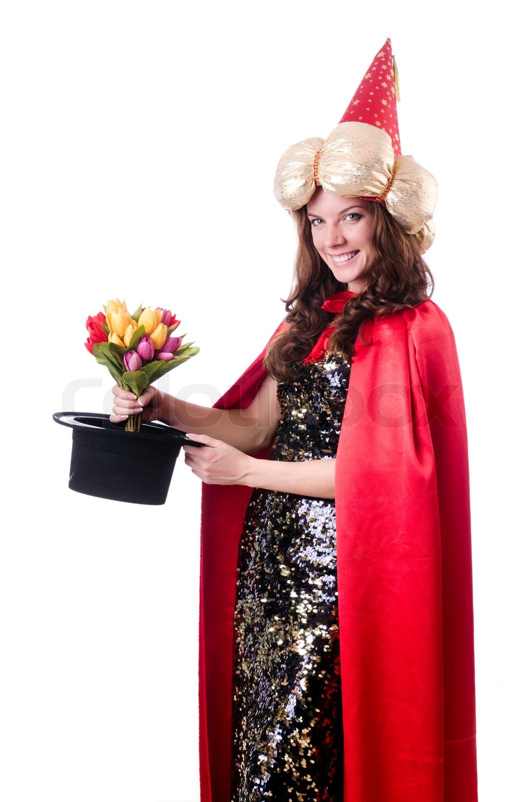Female magician isolated on white | Stock image | Colourbox
