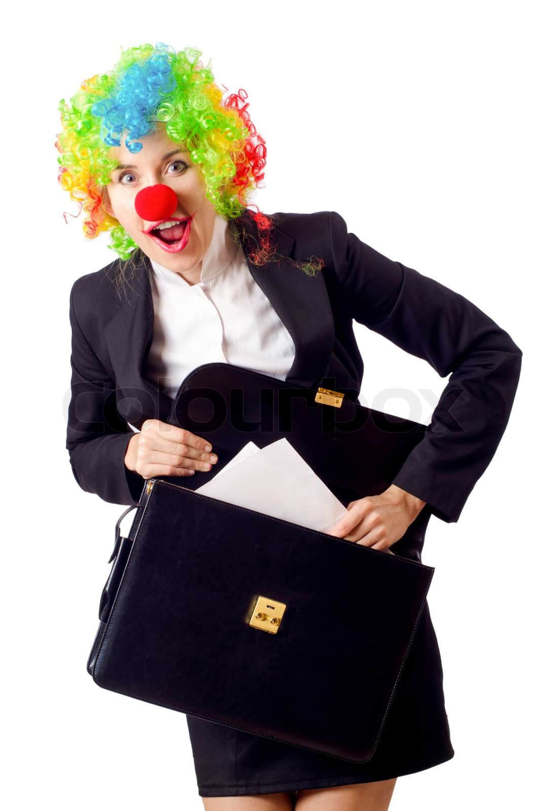 Woman clown in business suit | Stock image | Colourbox