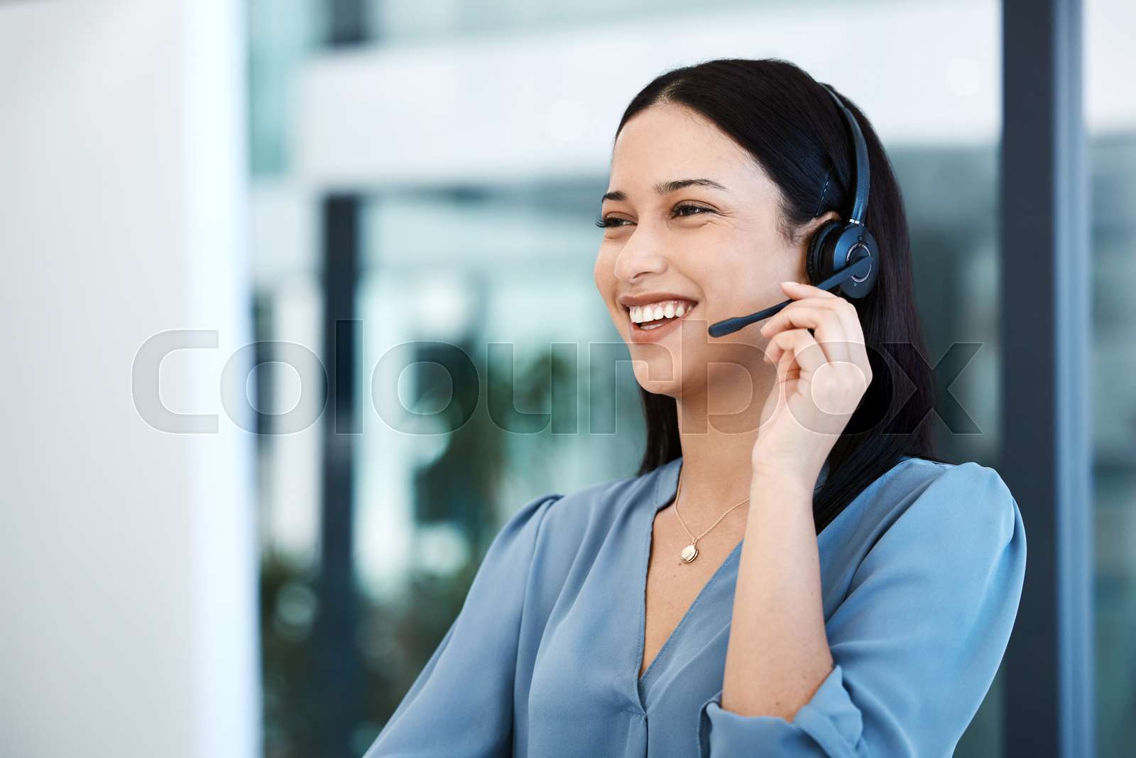 Happy woman, call center and headphones for consulting in customer ...