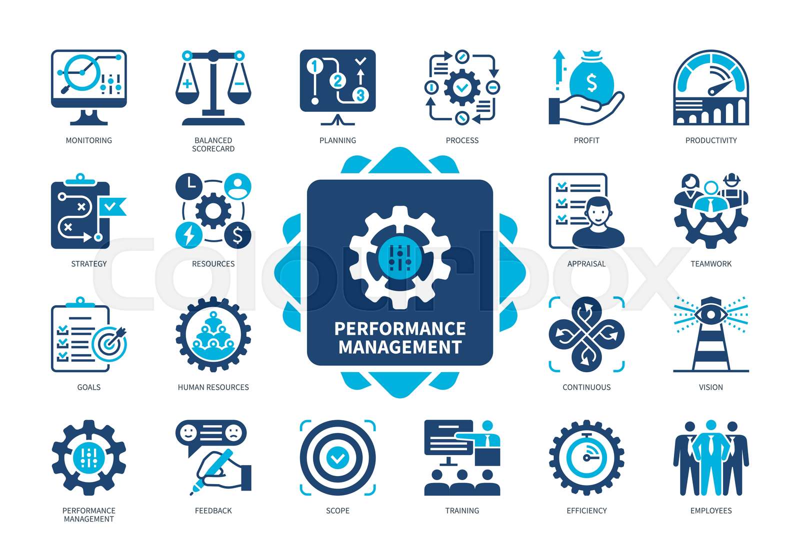 Performance Management solid icon set | Stock vector | Colourbox
