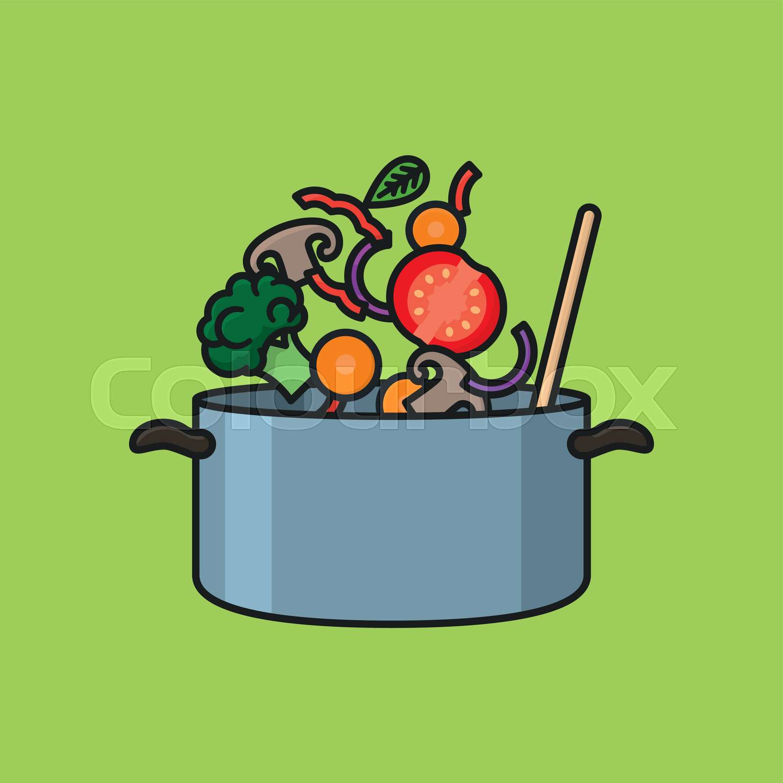 Vegetables falling into cooking pot vector illustration | Stock vector ...
