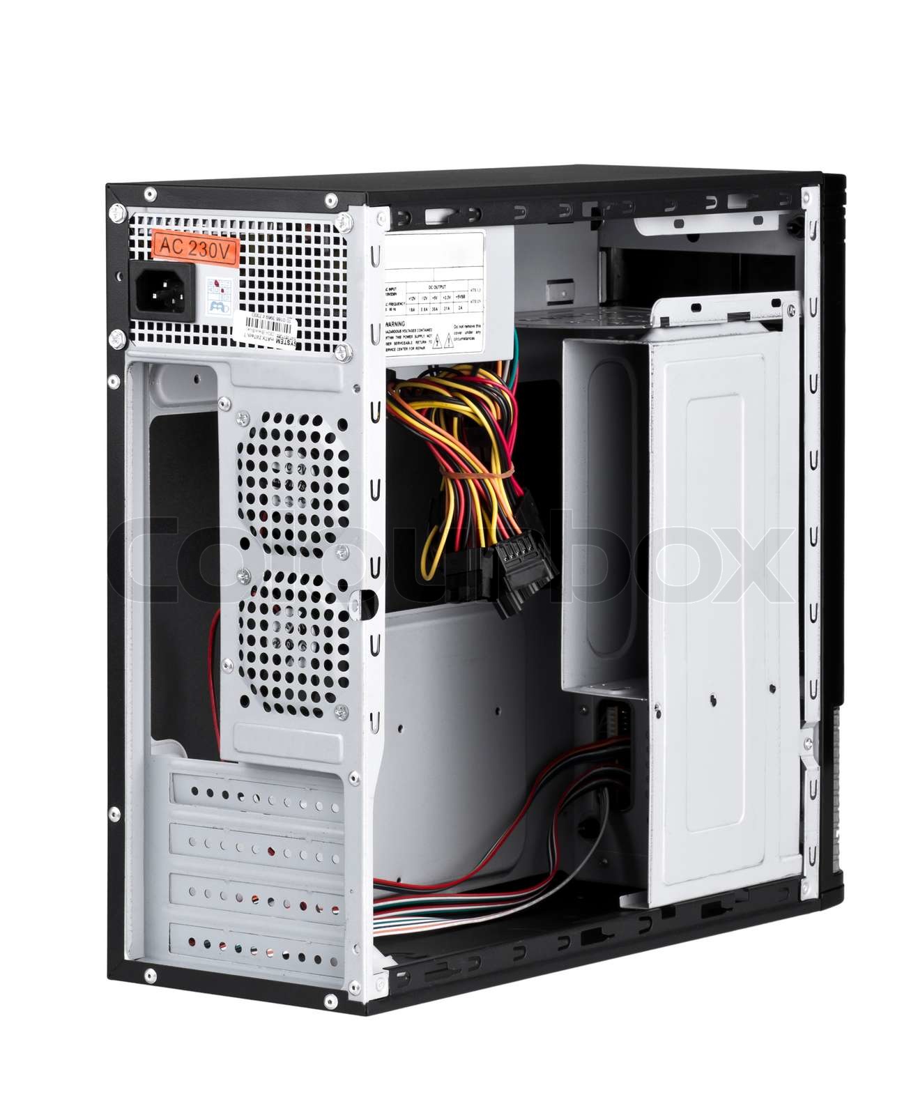 Offene PC-Gehäuse isoliert auf weißem Hintergrund | Stock Bild | Colourbox