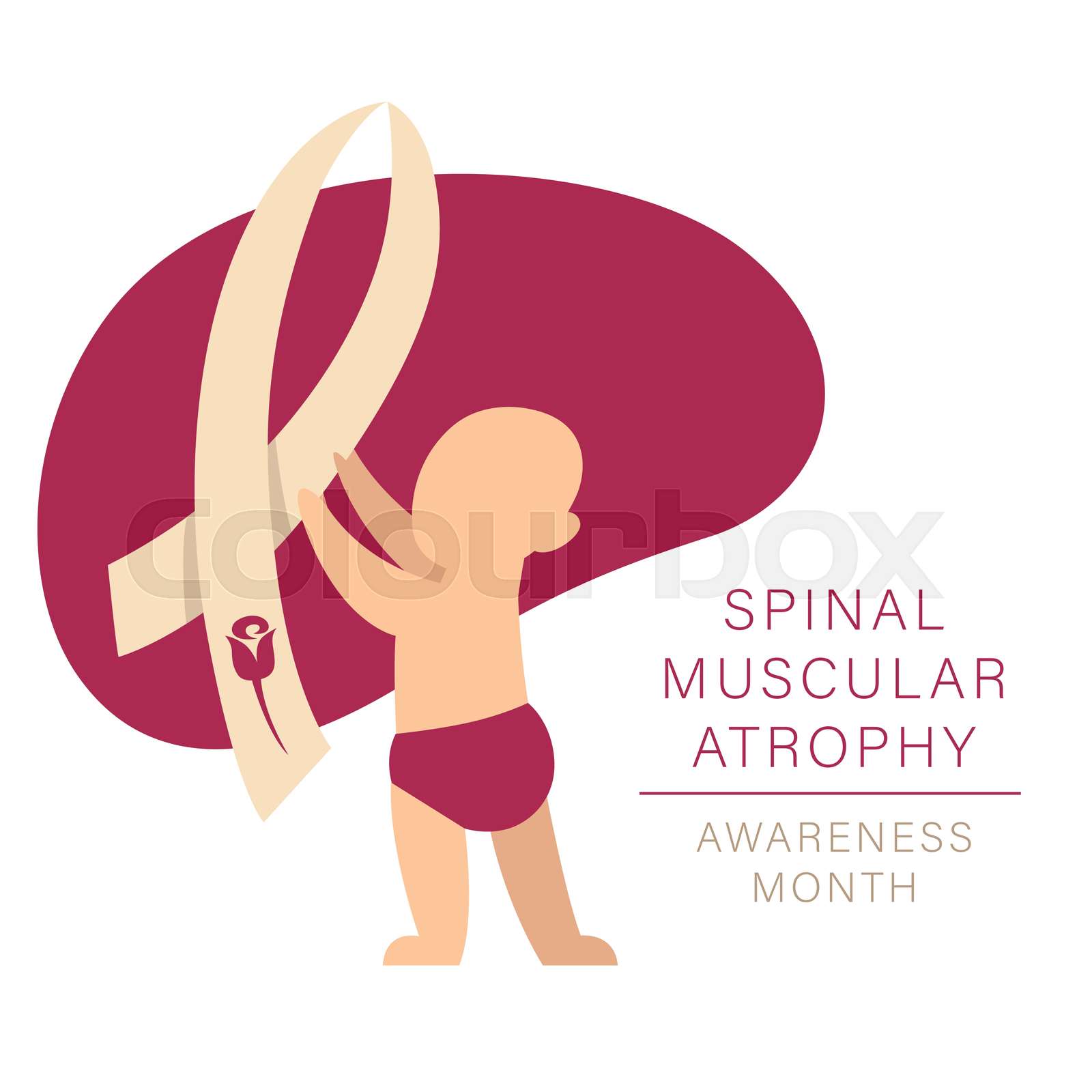 A square vector image with a baby and spinal muscular atrophy symbols ...