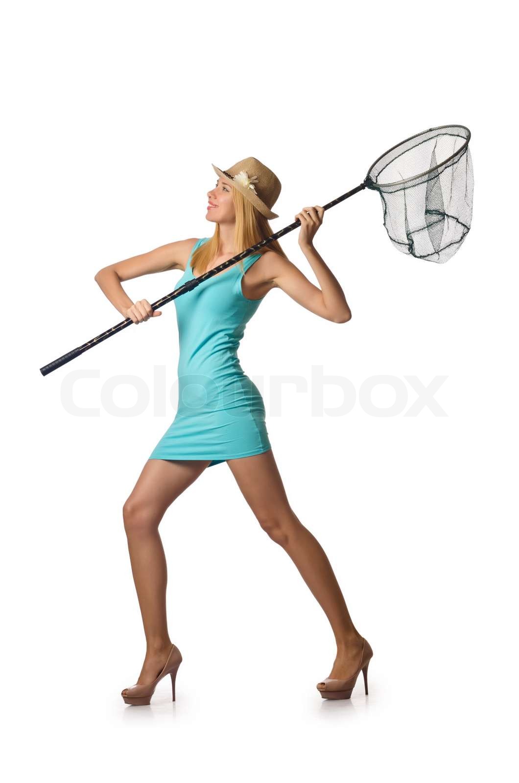 Attractive woman with net on white | Stock image | Colourbox