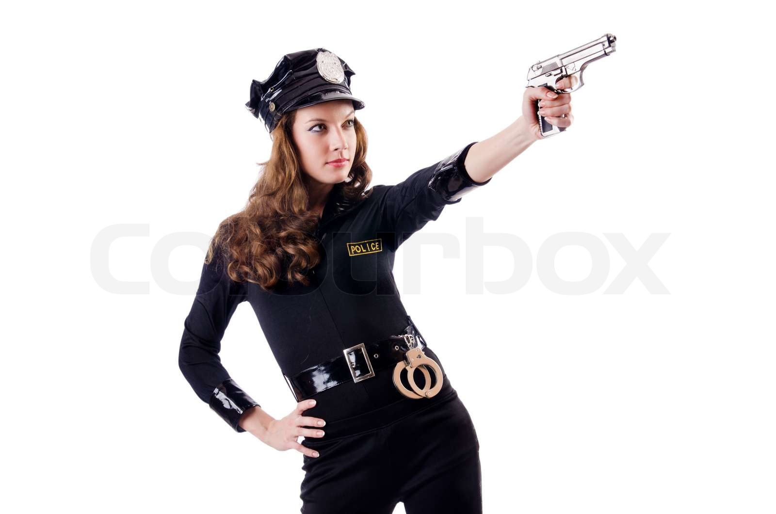 Weibliche Polizei auf dem weißen isoliert | Stock Bild | Colourbox