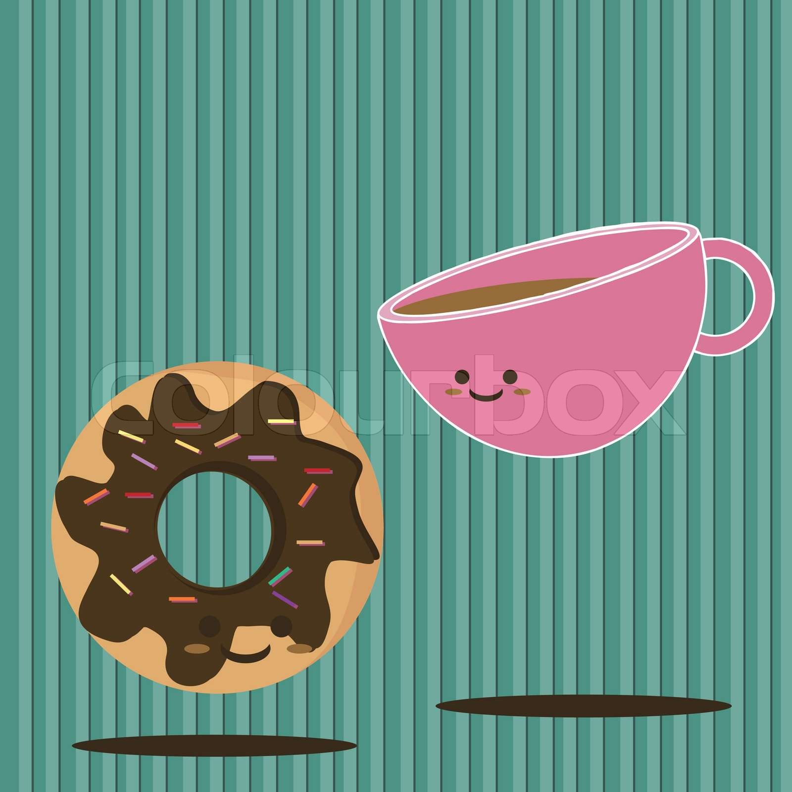 Cartoon Smiling Kaffee und Krapfen | Stock-Vektor | Colourbox