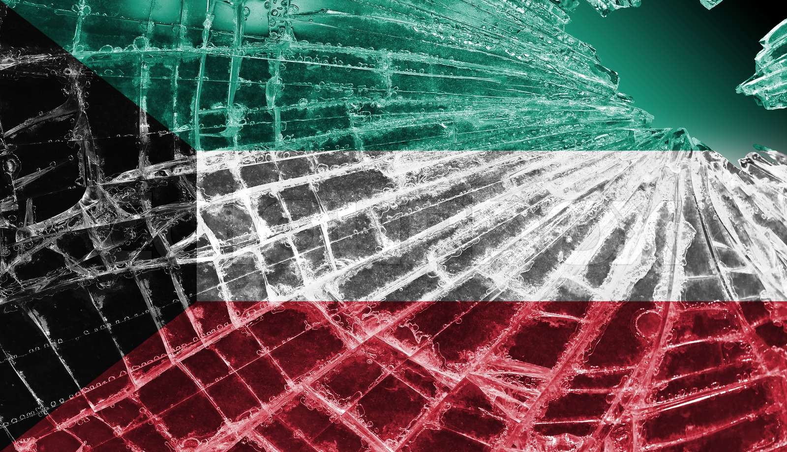 Broken glass or ice with a flag, Kuwait | Stock image | Colourbox