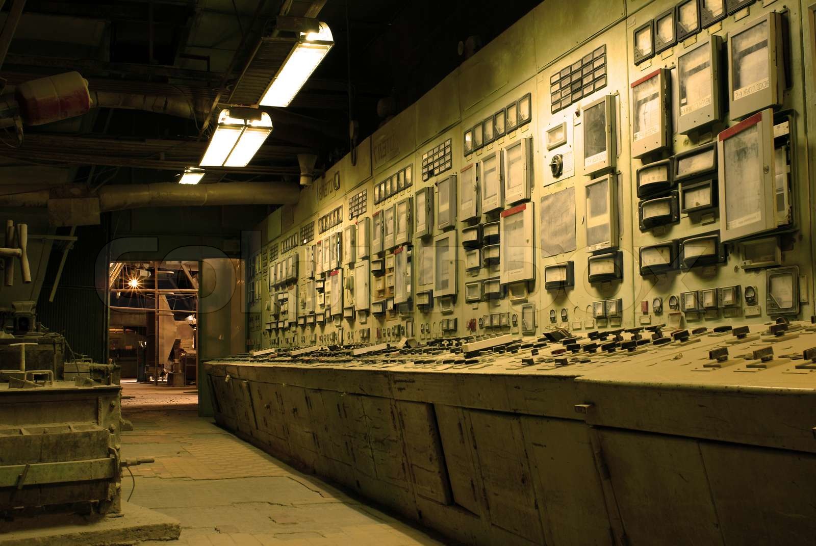 operator room at old creepy dark decaying dirty factory | Stock image ...