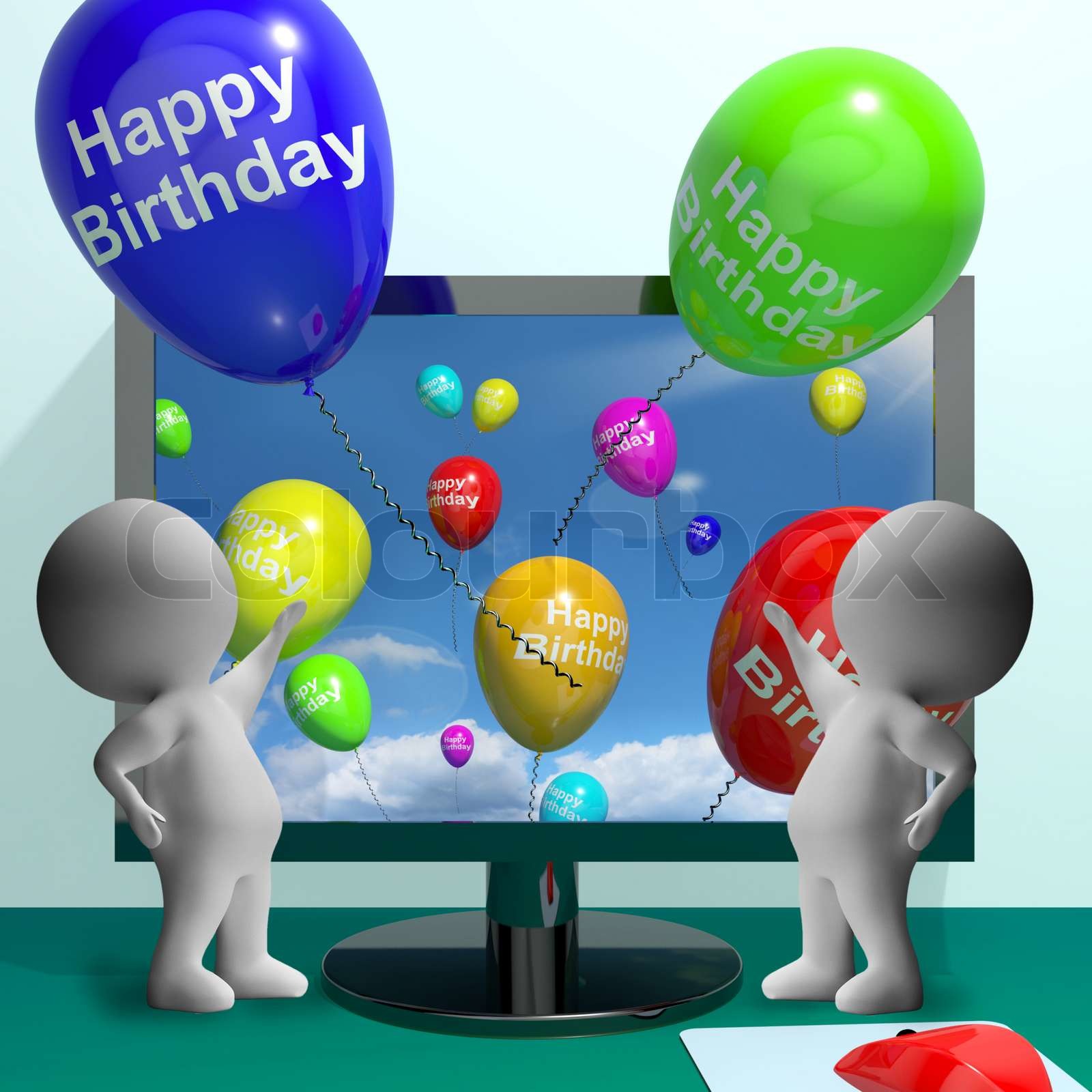 Balloons Greeting From Computer Celebrates Happy Birthday | Stock image ...