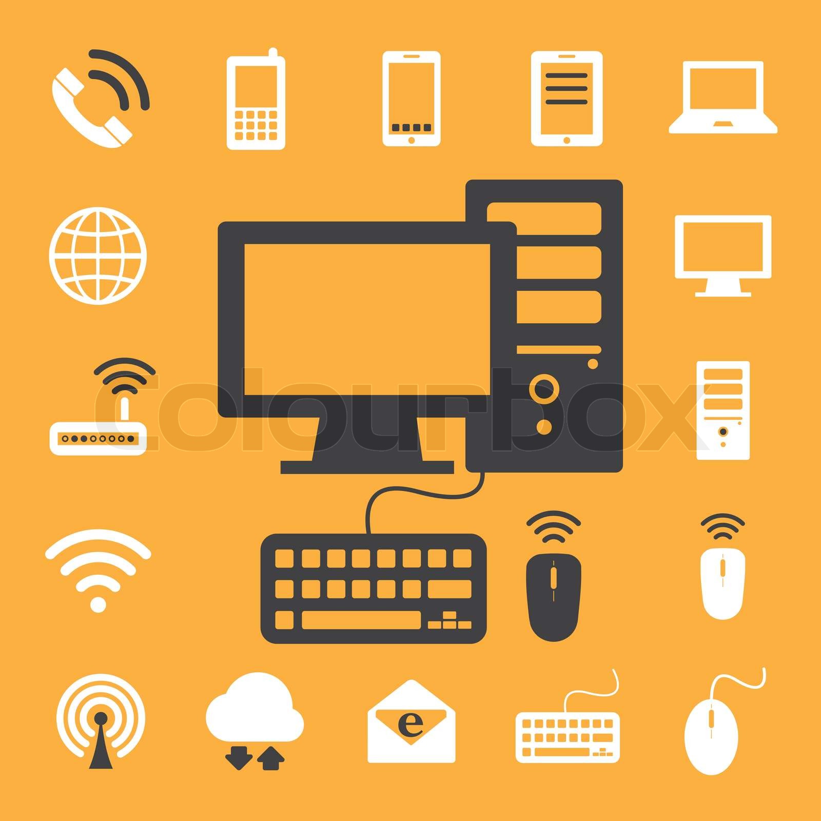 Mobile devices , computer and network connections icons set ...