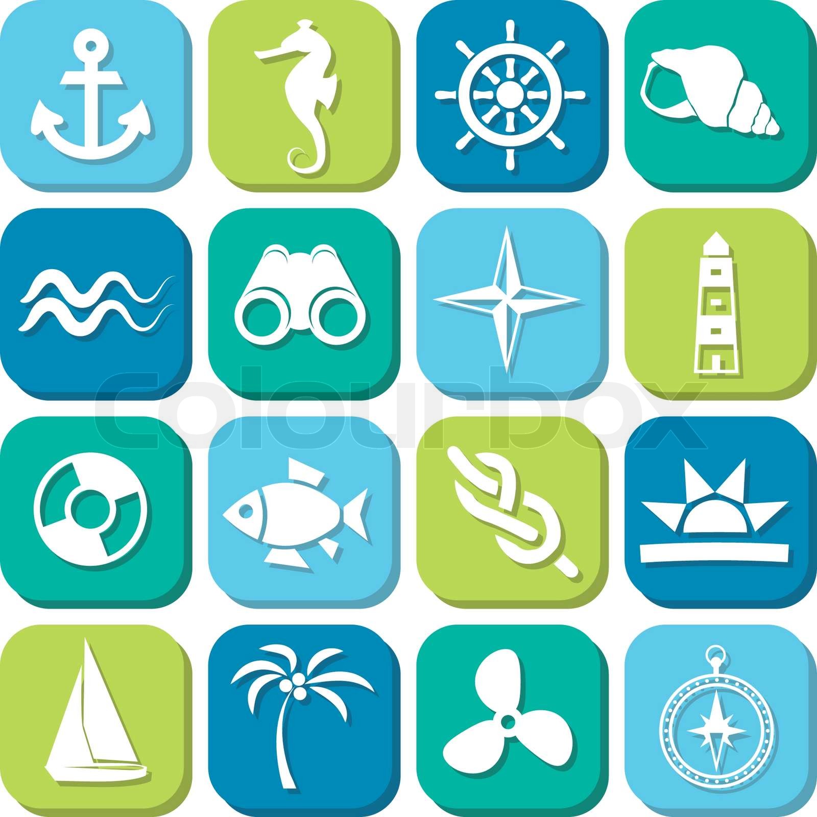 marine icons in squares | Stock vector | Colourbox