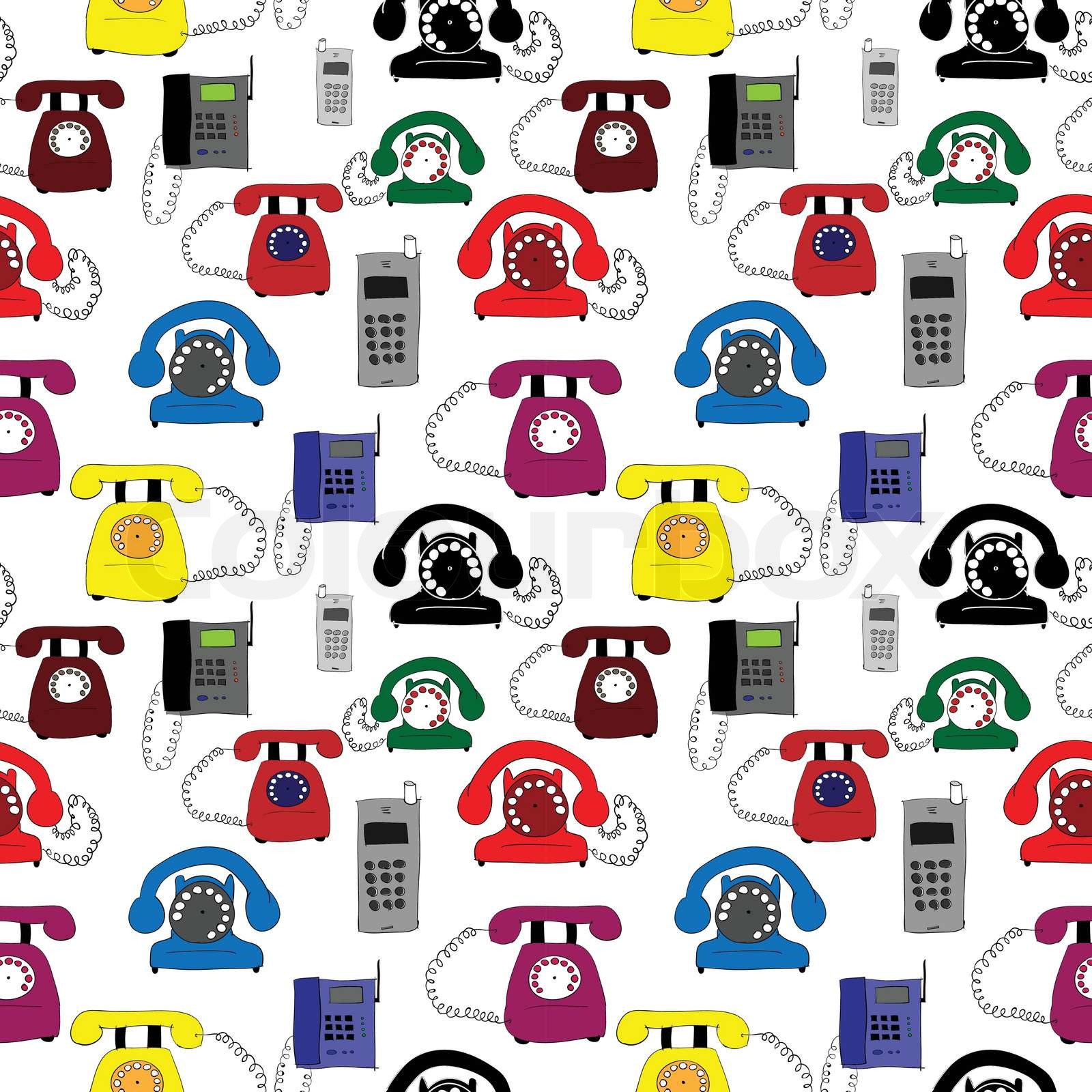 Illustration with different types of telephones | Stock vector | Colourbox