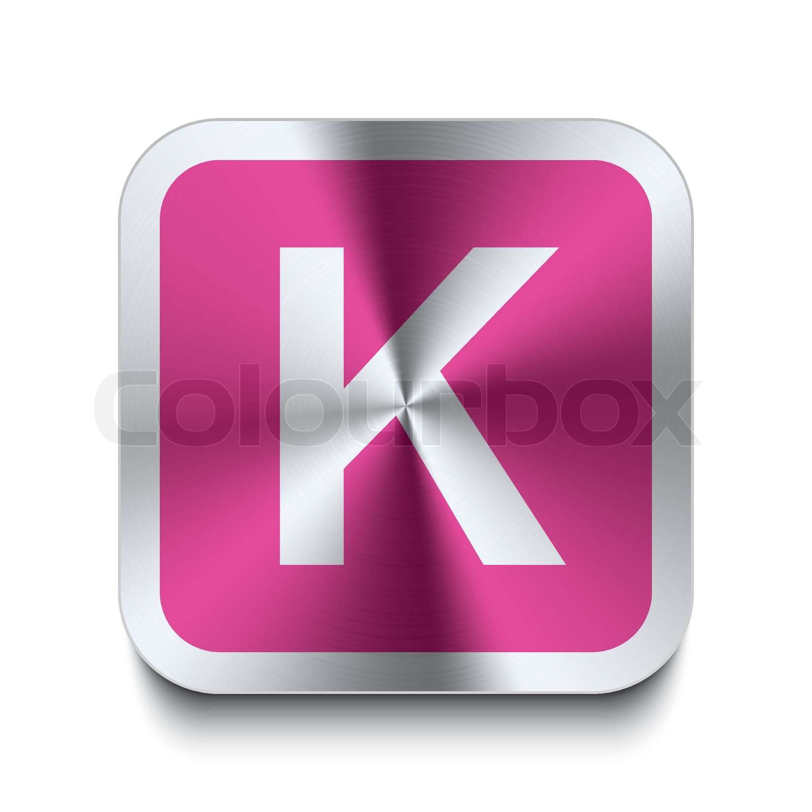 Square metal button - pink letter - k | Stock vector | Colourbox