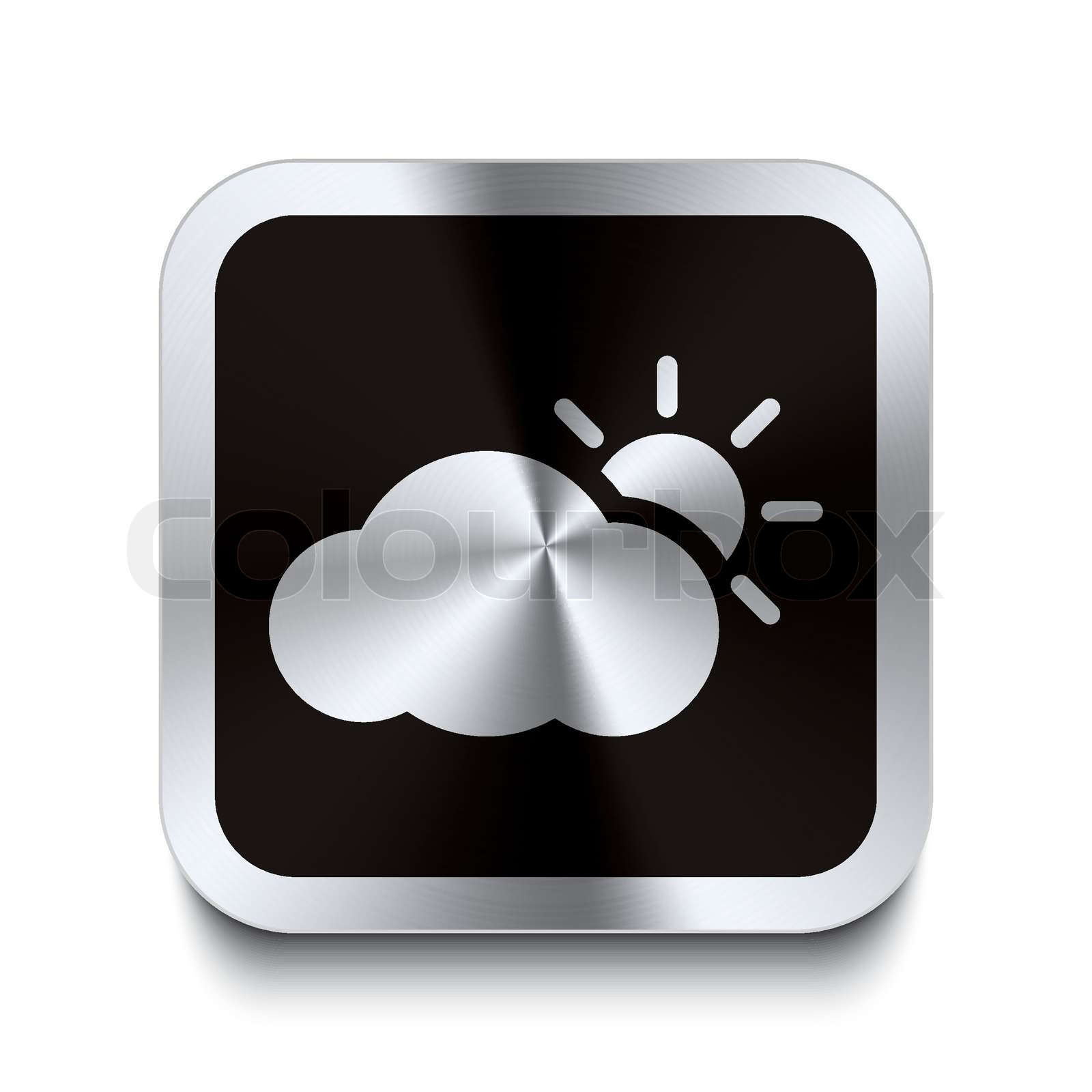 Firkantet metal knap - sol sky ikon - sort | Stock vektor | Colourbox