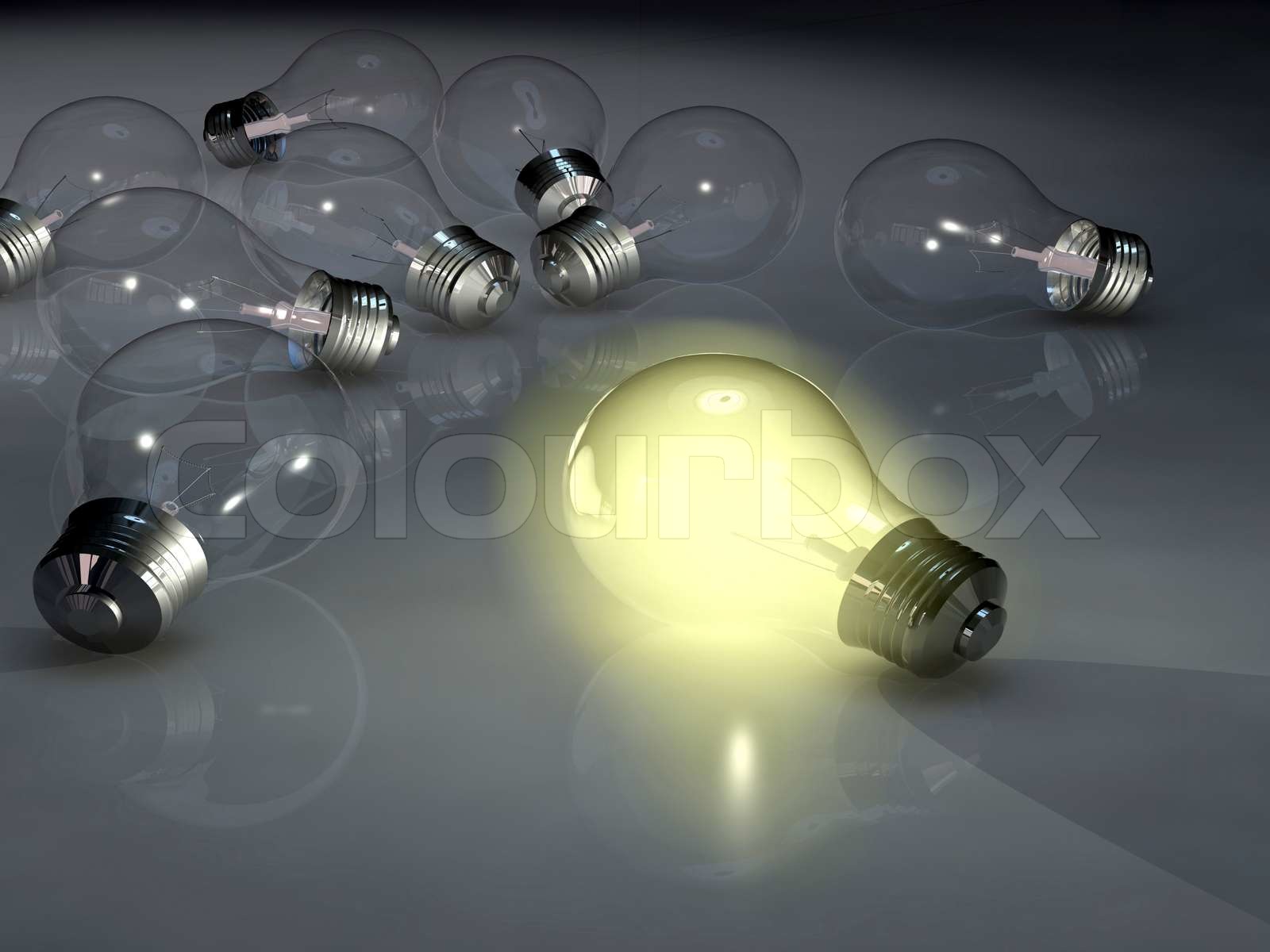 lit light bulb among unlit ones | Stock image | Colourbox