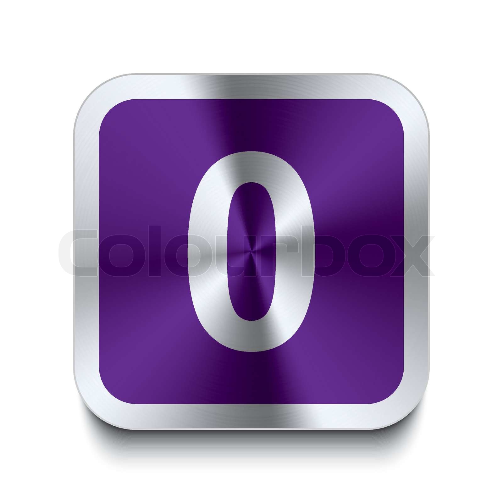 Square metal button - purple number - 0 | Stock vector | Colourbox