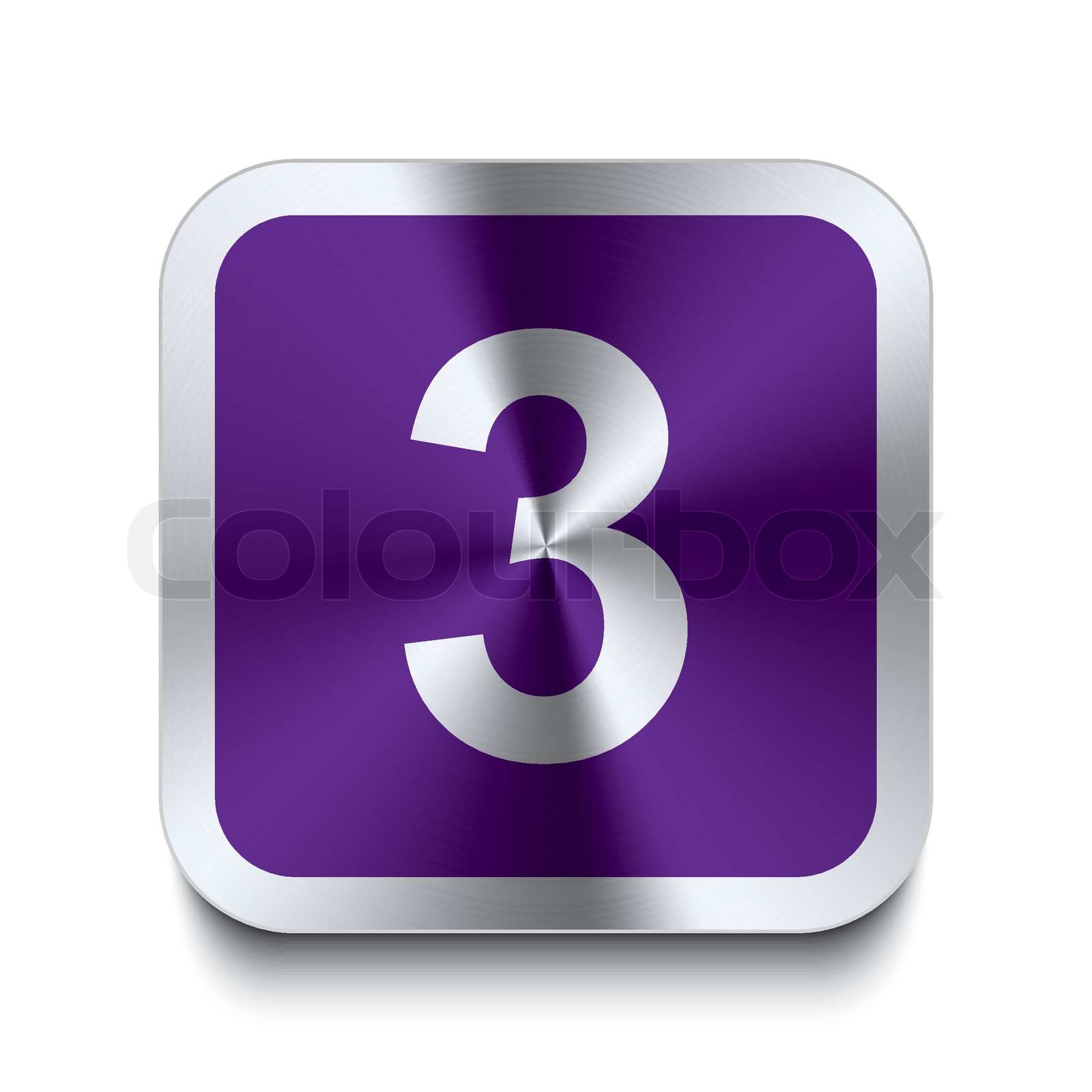 Square metal button - purple number - 3 | Stock vector | Colourbox
