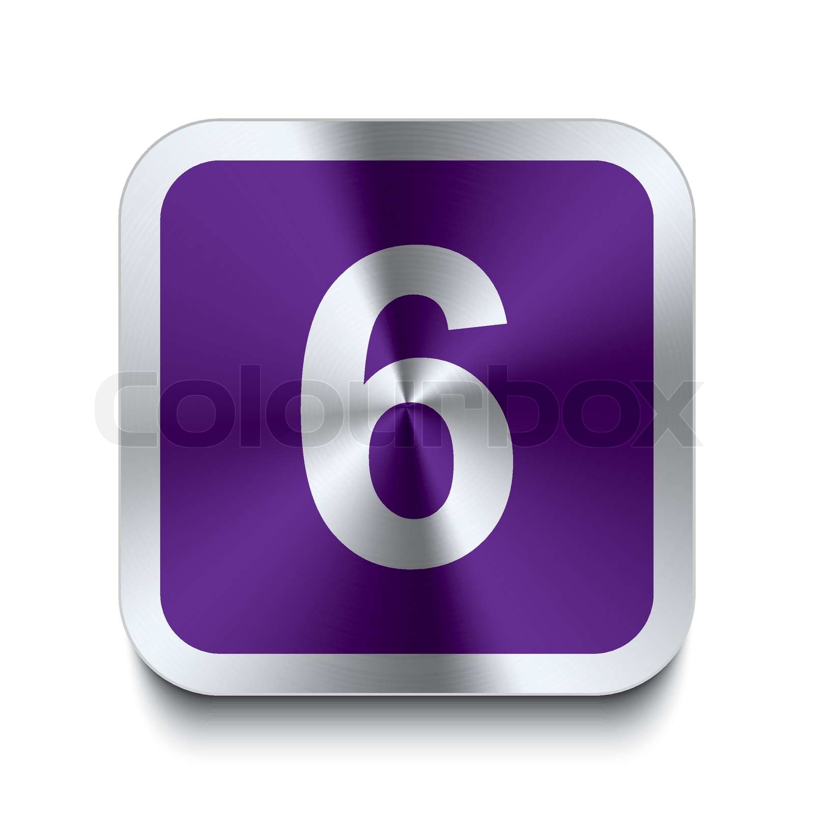 Square metal button - purple number - 6 | Stock vector | Colourbox