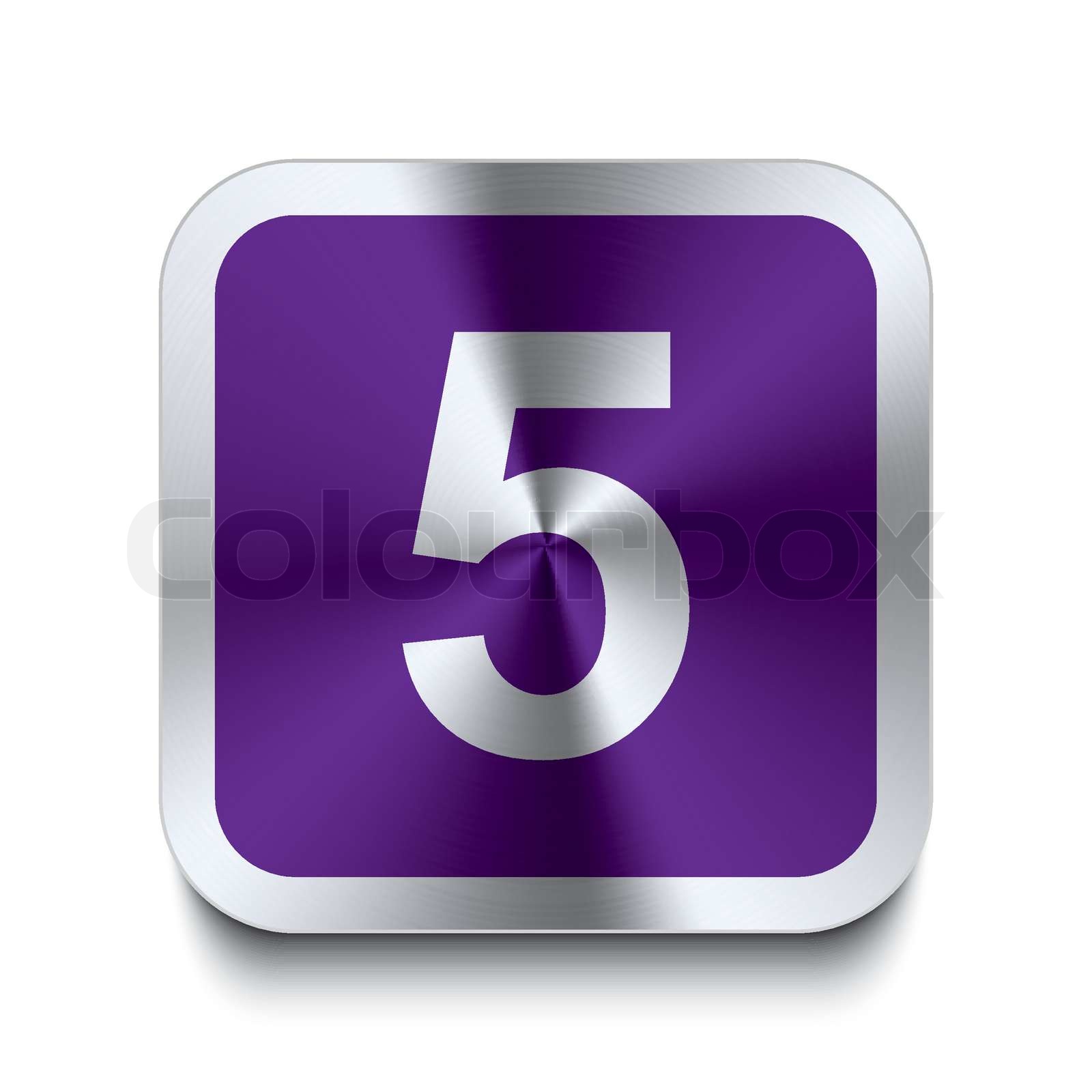 Square metal button - purple number - 5 | Stock vector | Colourbox