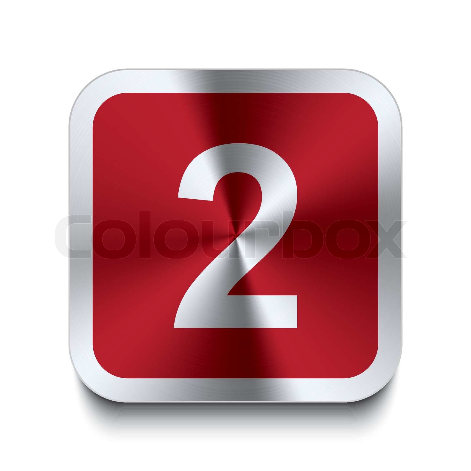 Firkantet metal knap - rød nummer - 2 | Stock vektor | Colourbox